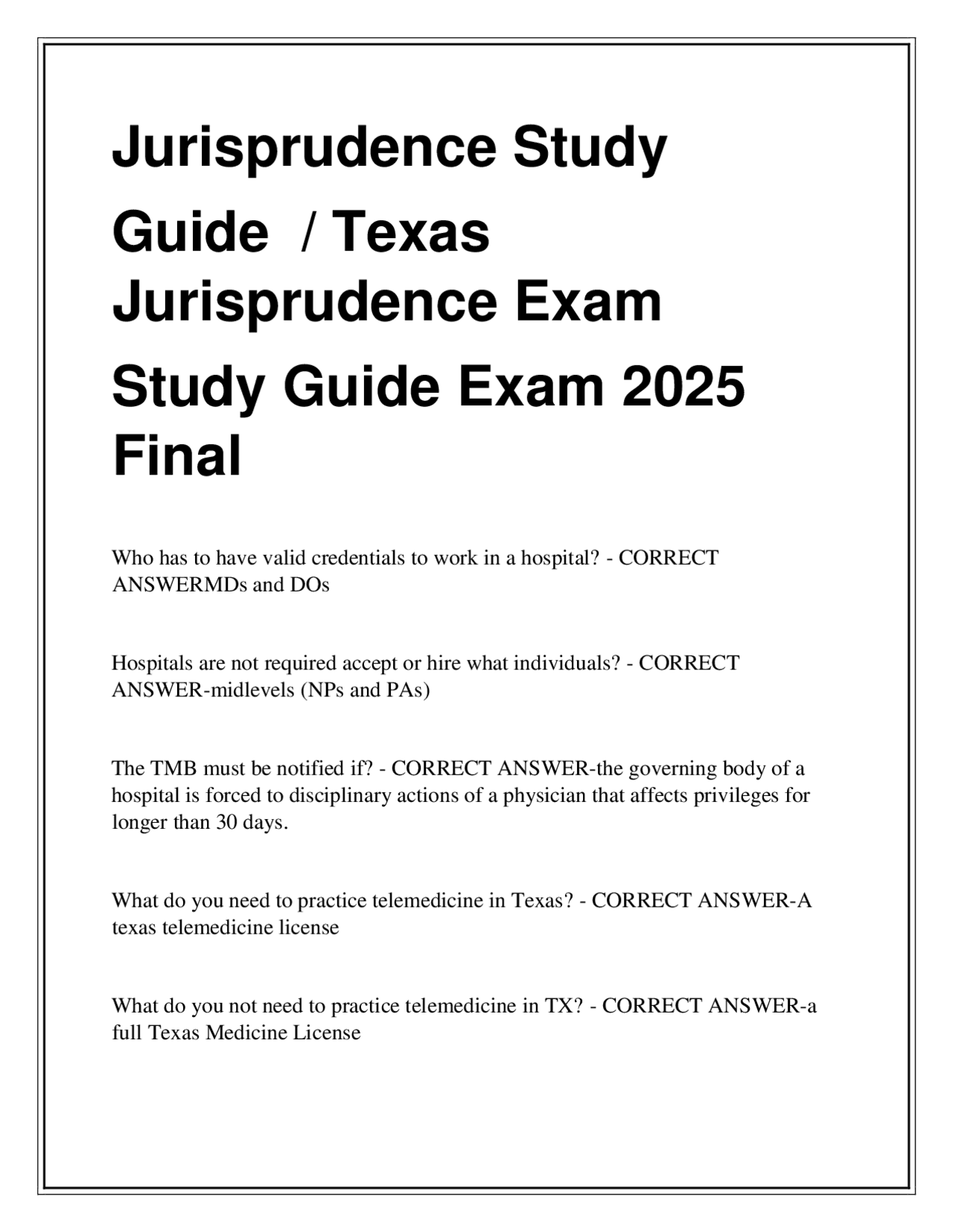 Texas Jurisprudence Exam 2025 – Final Study Guide With Verified ...