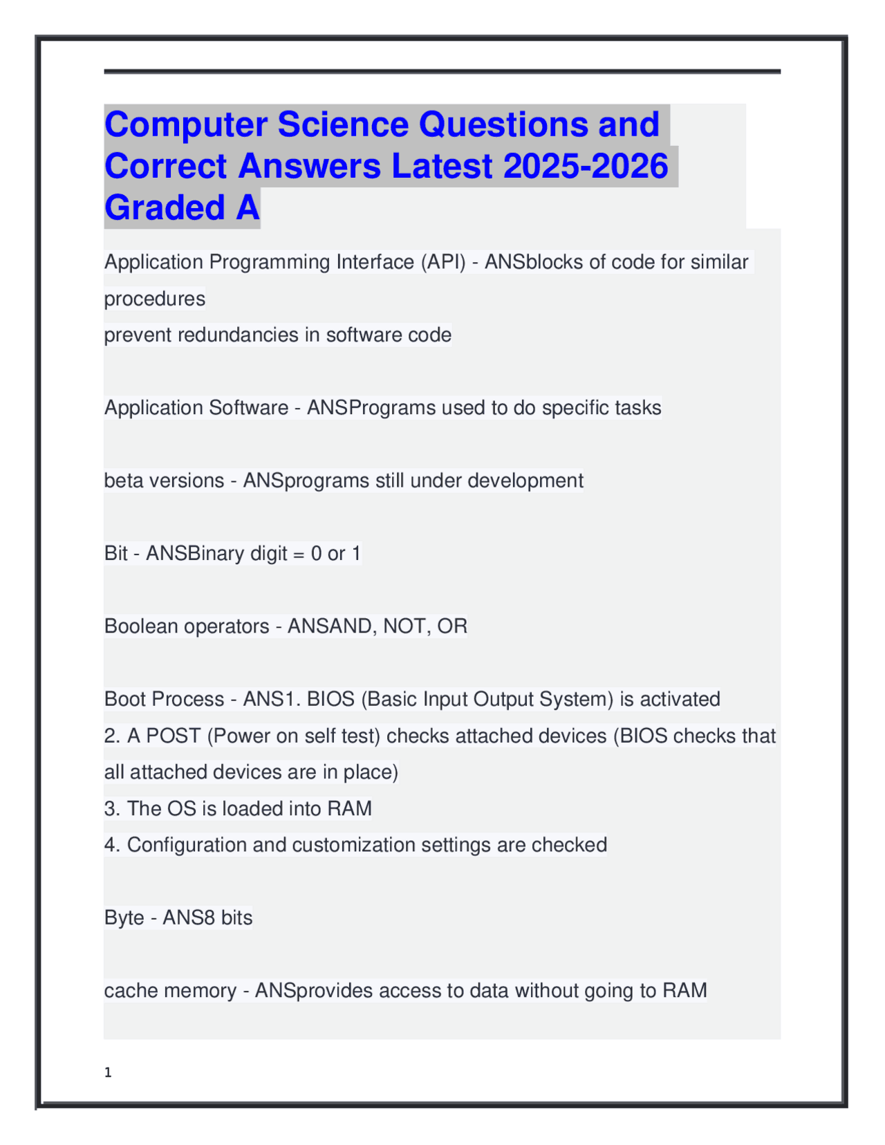 Computer Science Q&A: Key Concepts and Definitions | Exams Computer ...