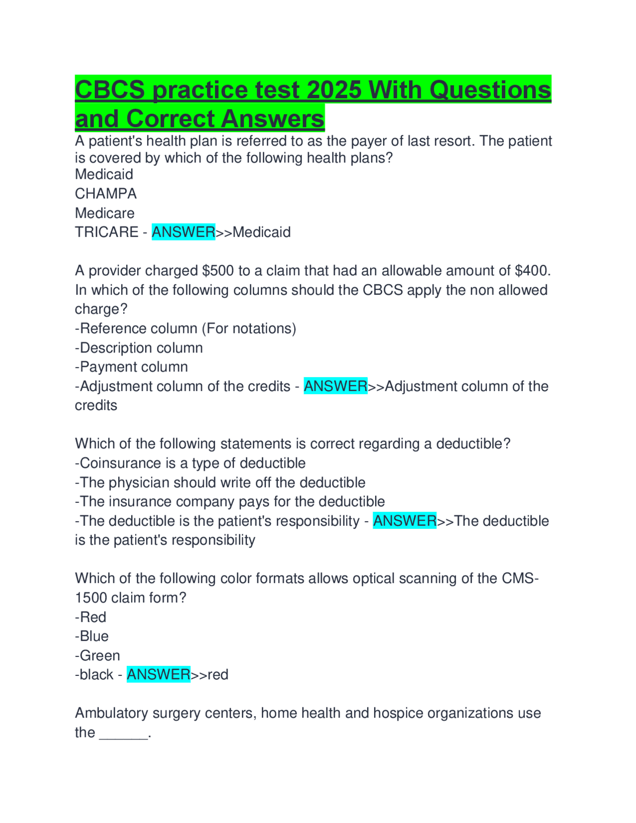 CBCS Exam Practice Test: Medical Billing and Coding Questions | Exams ...