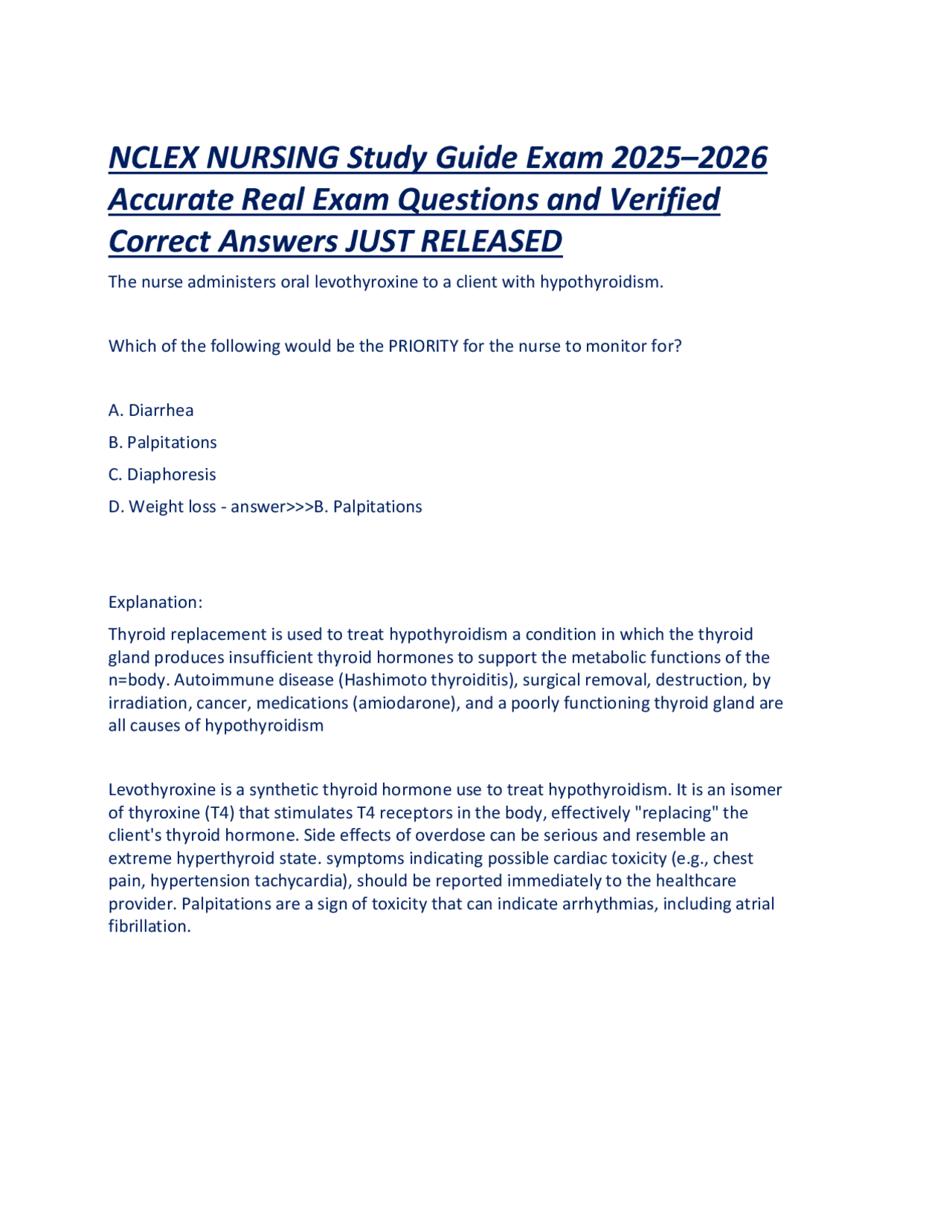 Thyroid Gland Disorders Nclex Questions