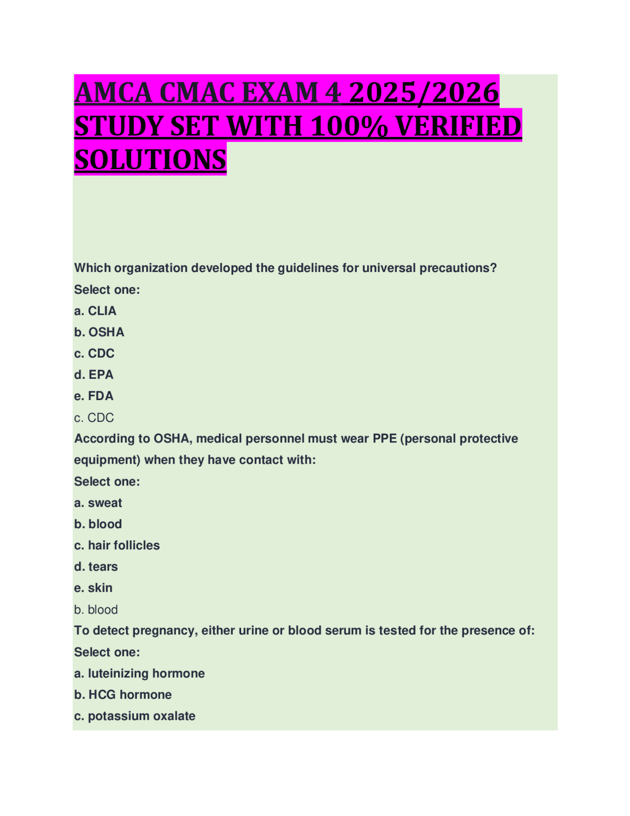 AMCA CMAC Exam 4 (2025/2026) Study Set: Verified Solutions for Medical ...