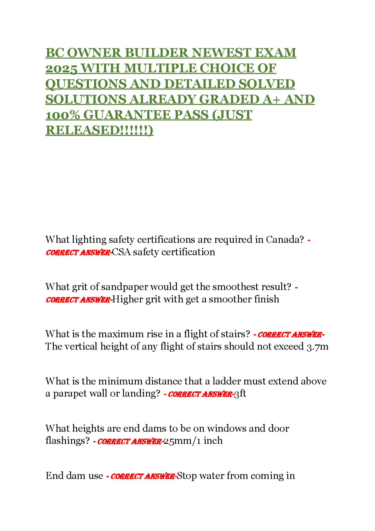 BC Owner Builder Exam 2025: Questions and Solutions | Exams Engineering ...