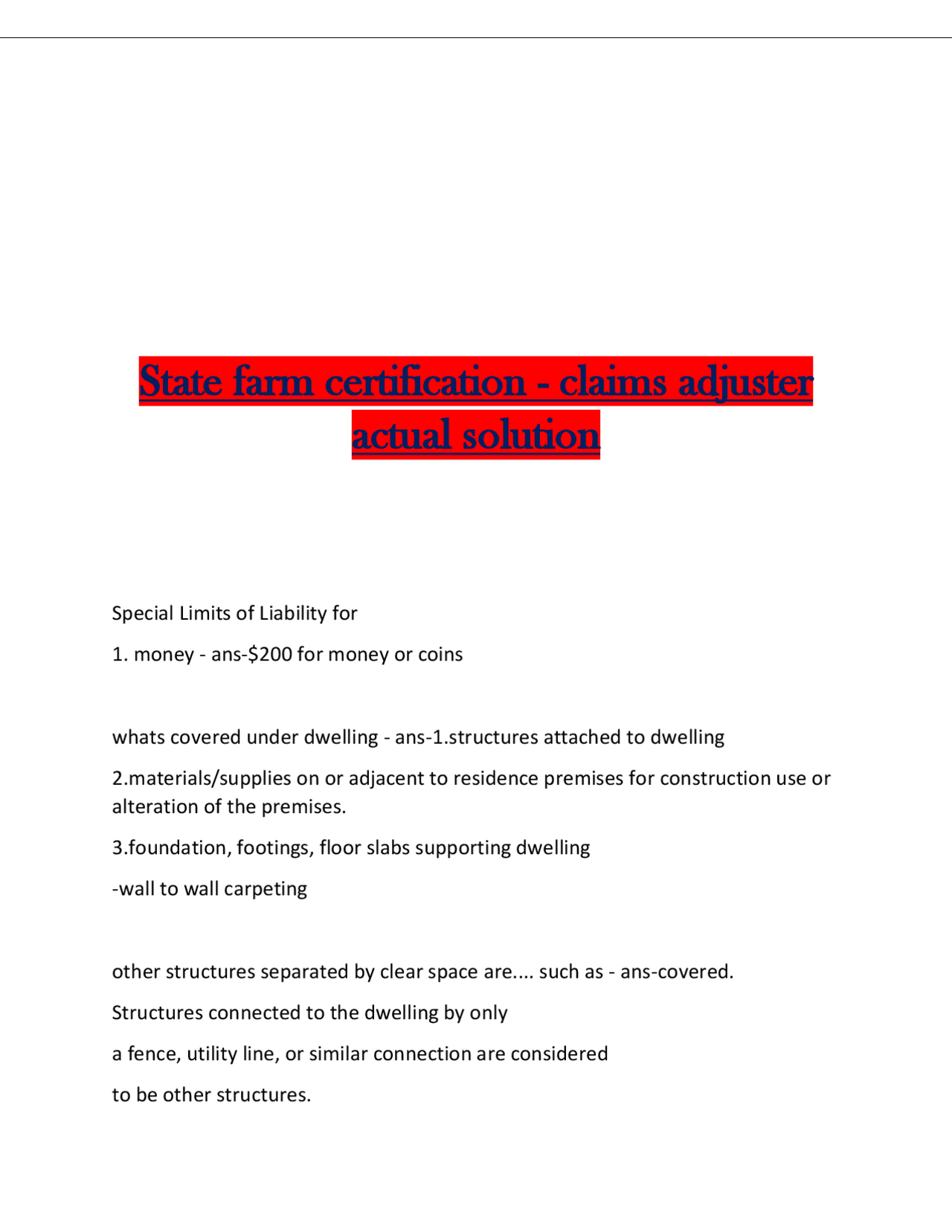 State Farm Claims Adjuster Certification Exam Prep: Key Coverage ...
