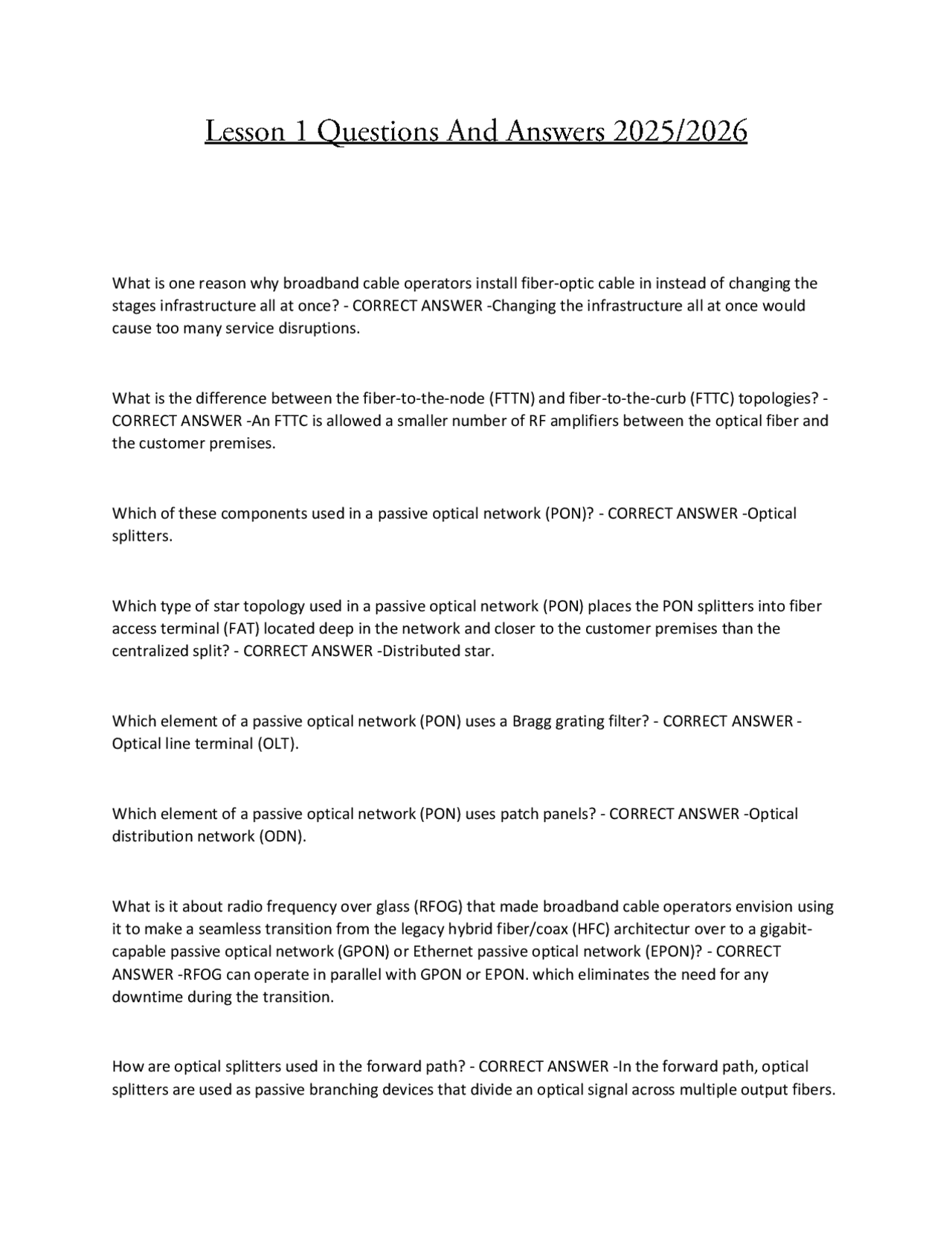 Broadband Cable and Fiber Optics: Key Questions and Answers | Exams ...