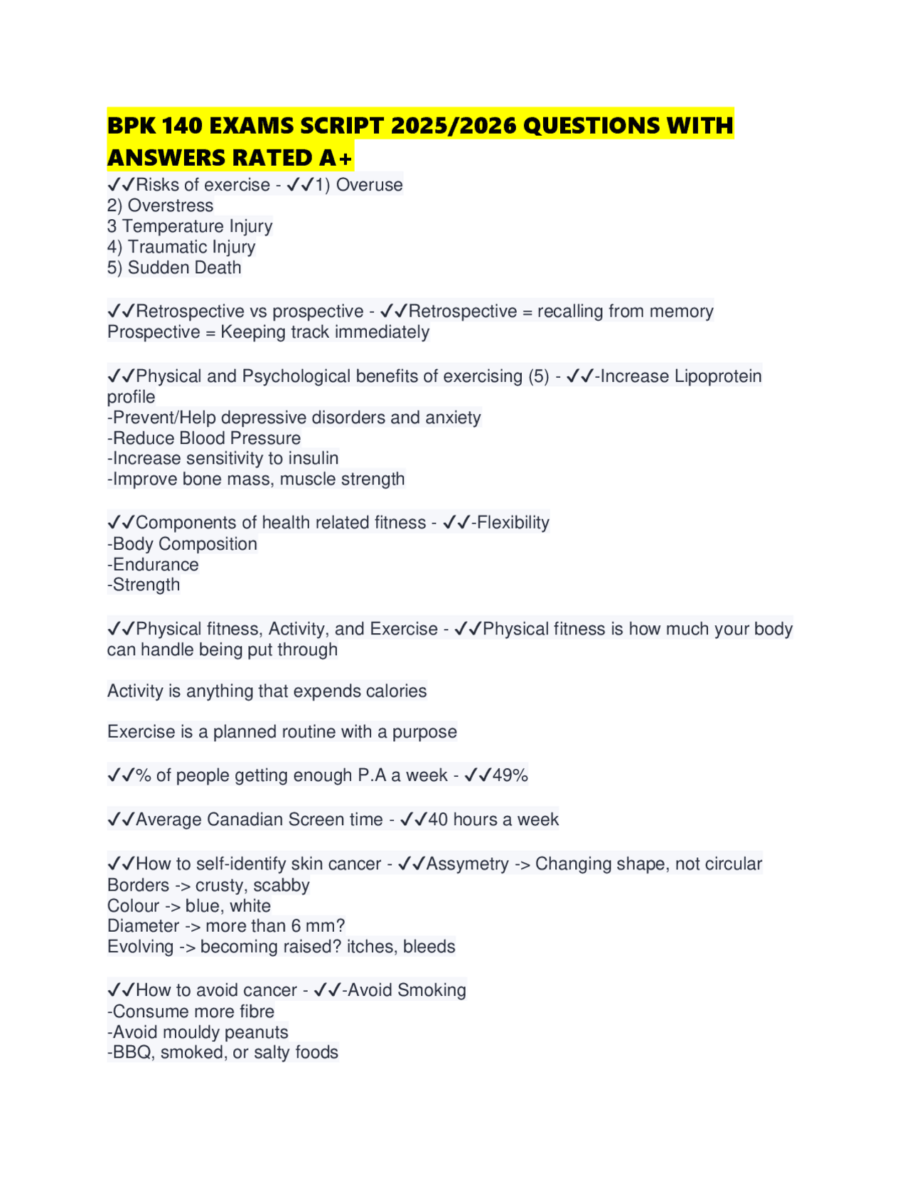 BPK 140 EXAMS SCRIPT 2025/2026 QUESTIONS WITH ANSWERS RATED A+ | Exams ...