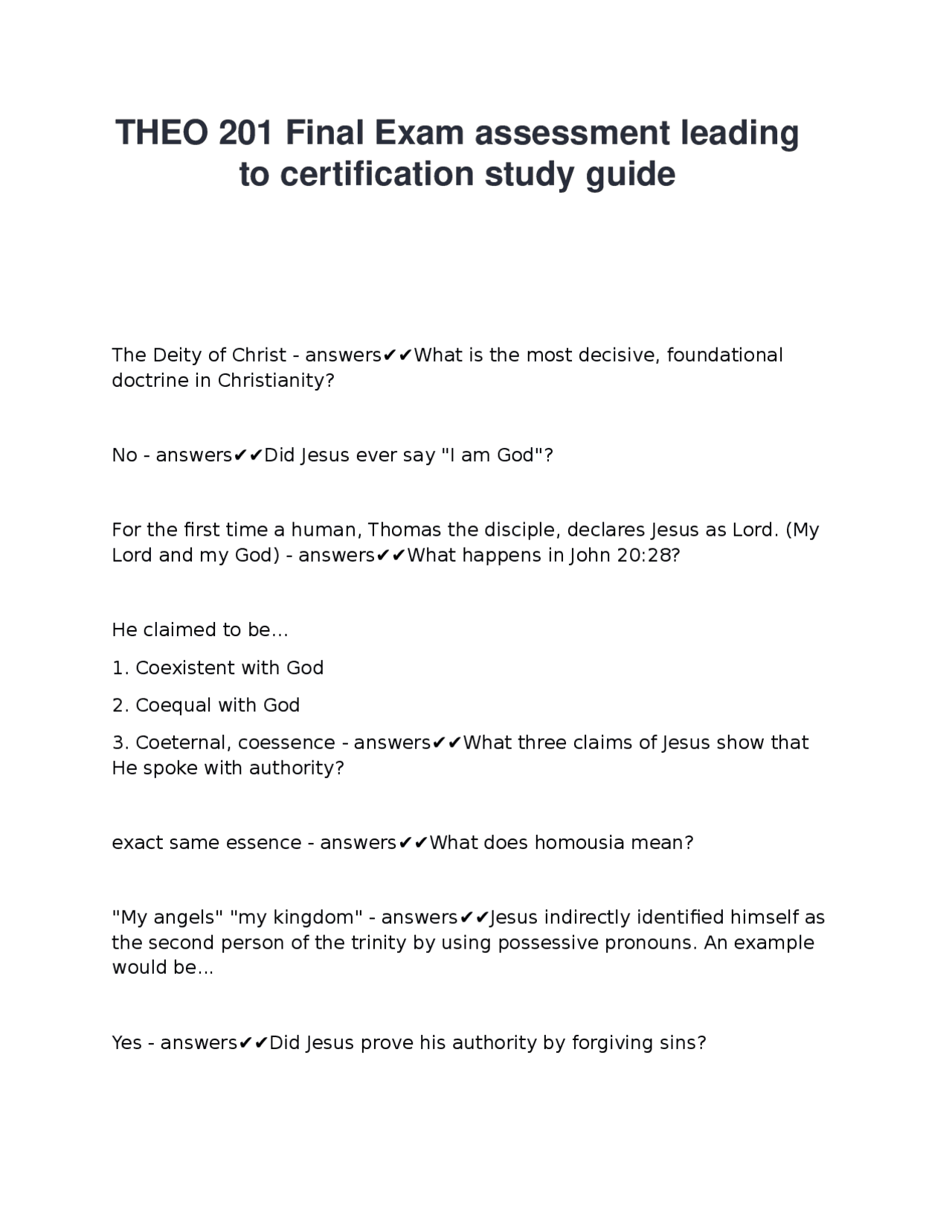 Christology Exam Study Guide: Exploring the Deity and Humanity of ...