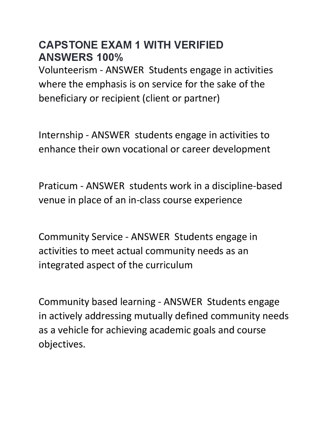 CAPSTONE EXAM 1 WITH VERIFIED ANSWERS 100.pdf | Exams Advanced Education | Docsity