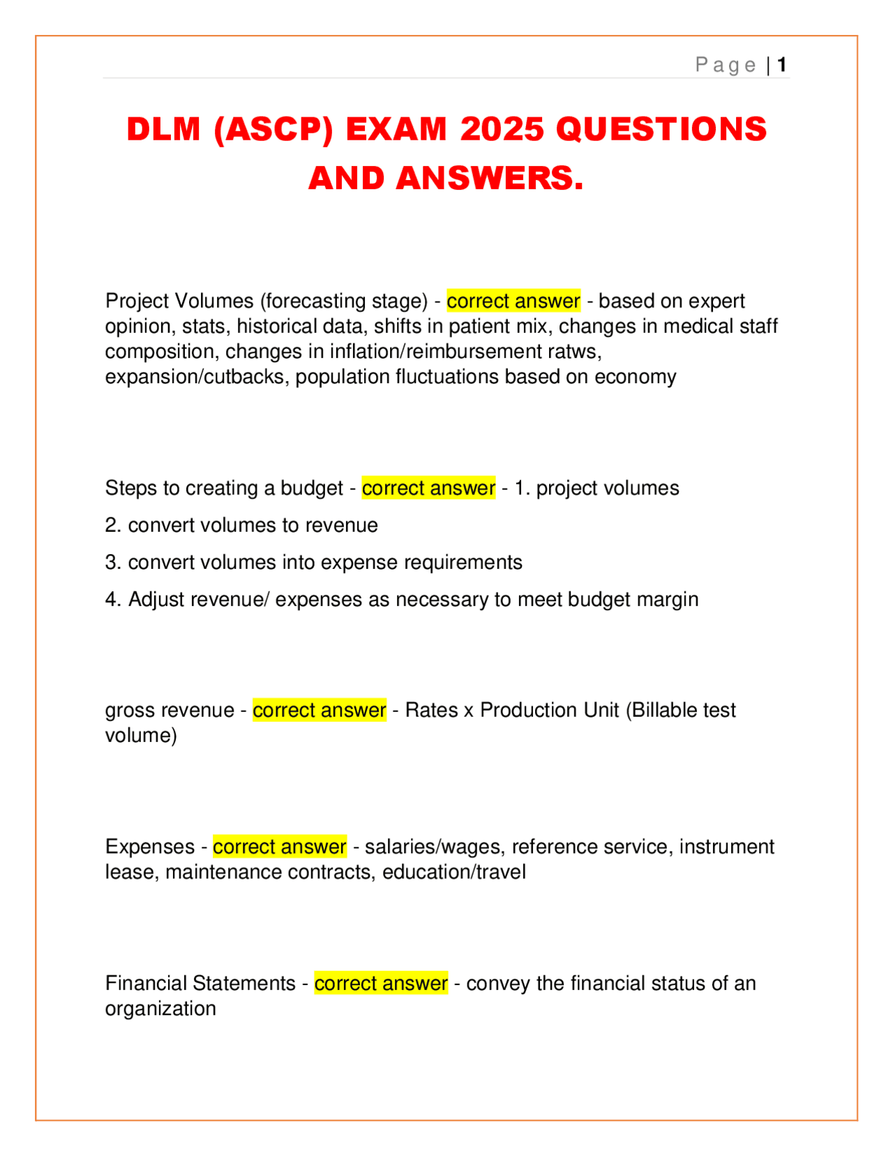 DLM (ASCP) EXAM 2025 QUESTIONS AND ANSWERS | Exams Nursing | Docsity