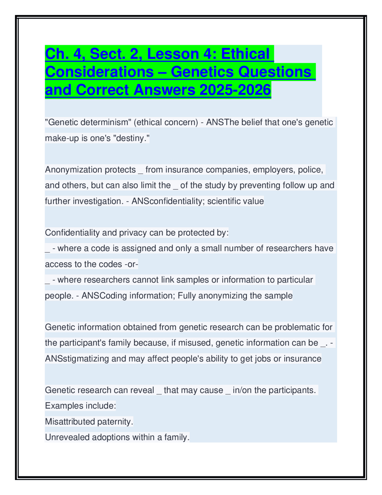 Ethical Considerations in Genetics: Q&A on Genetic Research | Exams ...