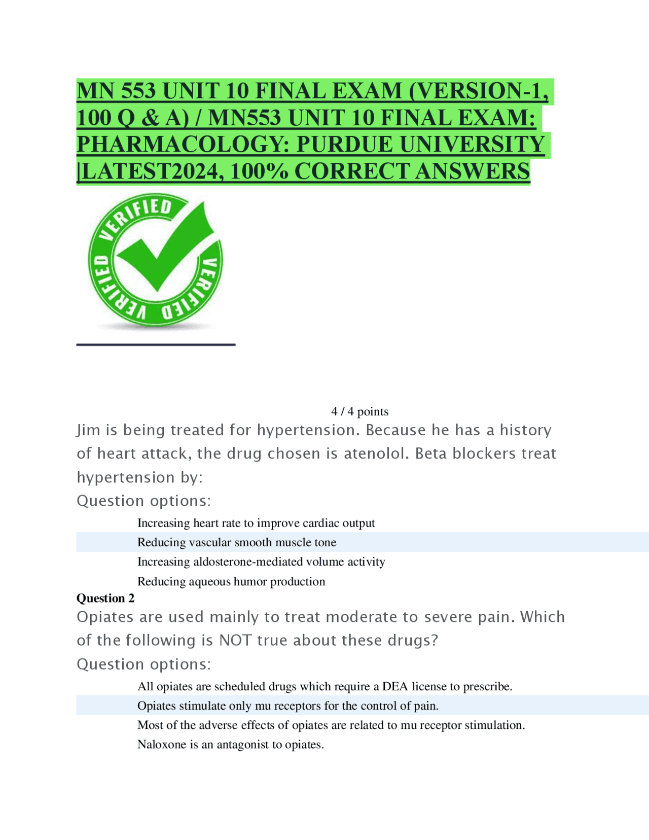 MN 553 UNIT 10 FINAL EXAM (VERSION-1, 100 Q & A) / MN553 UNIT 10 FINAL ...