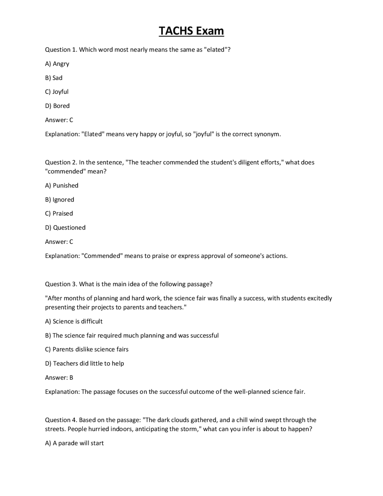 TACHS Exam Prep: Reading Comprehension and Textual Analysis Questions ...