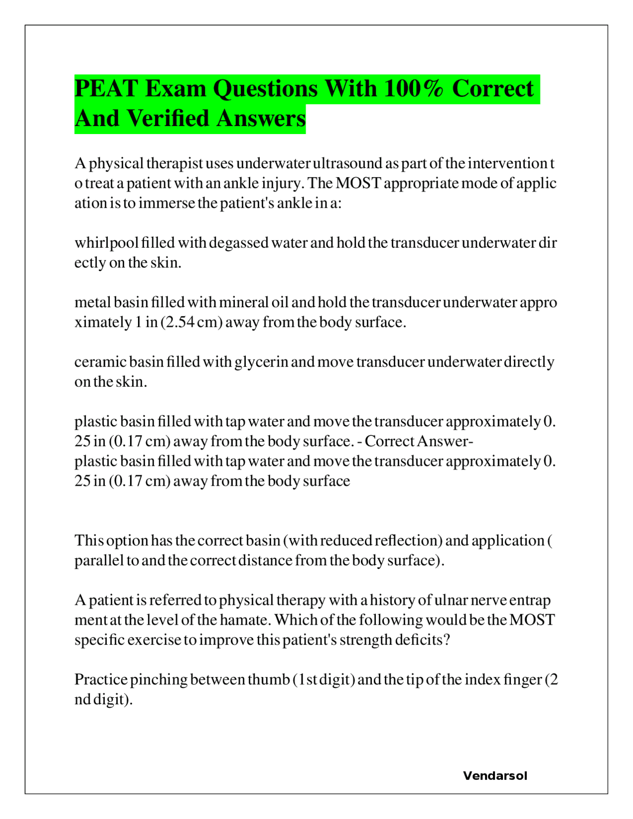 PEAT Exam Questions With 100% Correct And Verified Answers | Exams ...