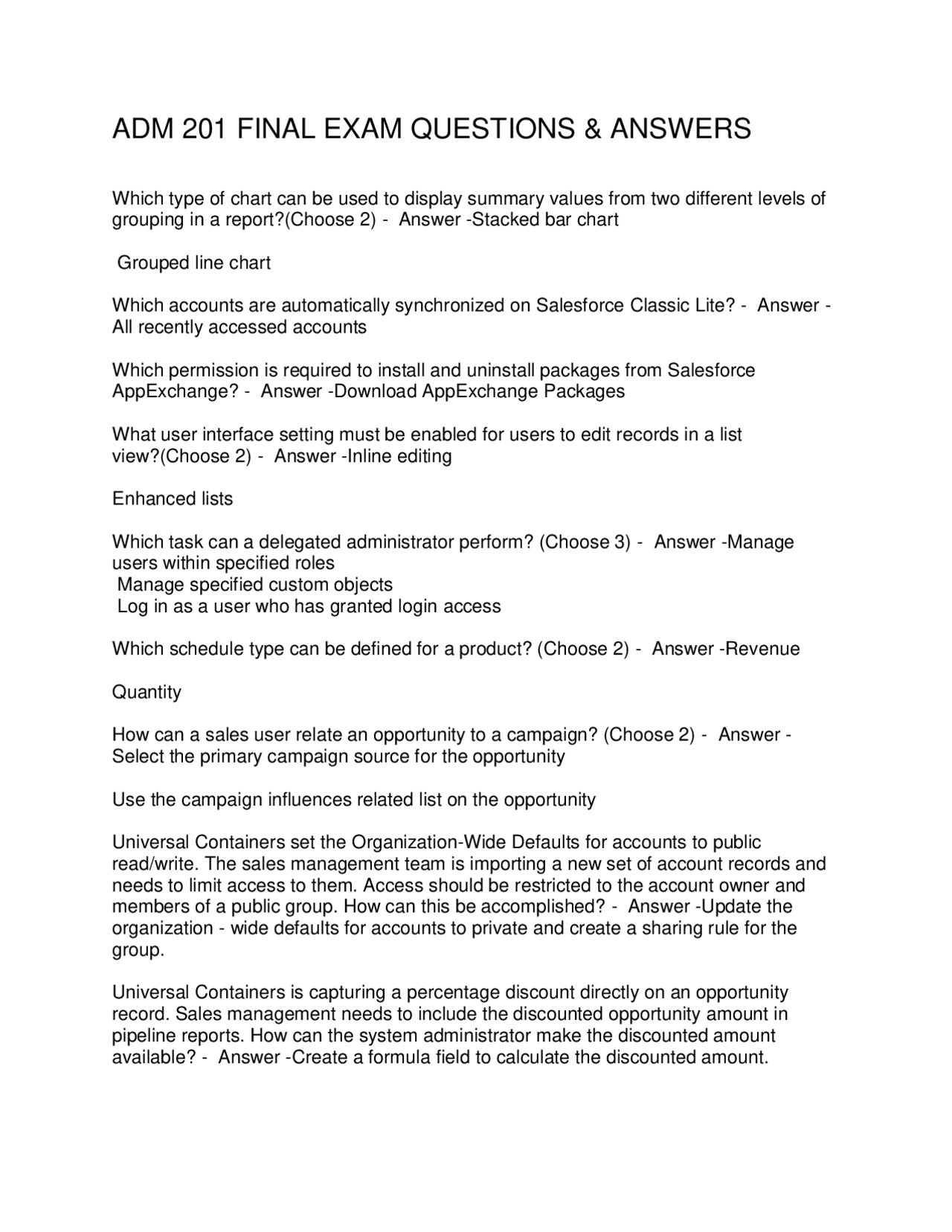 Salesforce ADM 201 Exam Q&A: Certification Prep | Exams Social Sciences ...