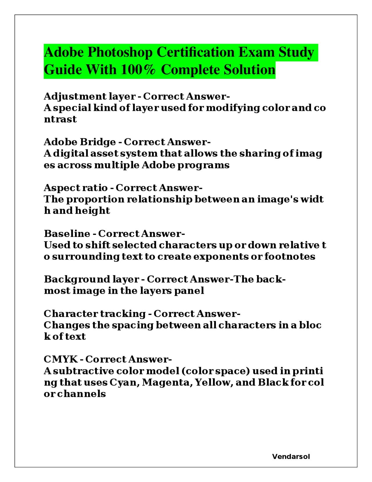 Adobe Photoshop Certification Exam Study Guide With 100% Complete Solution | Exams Advanced ...