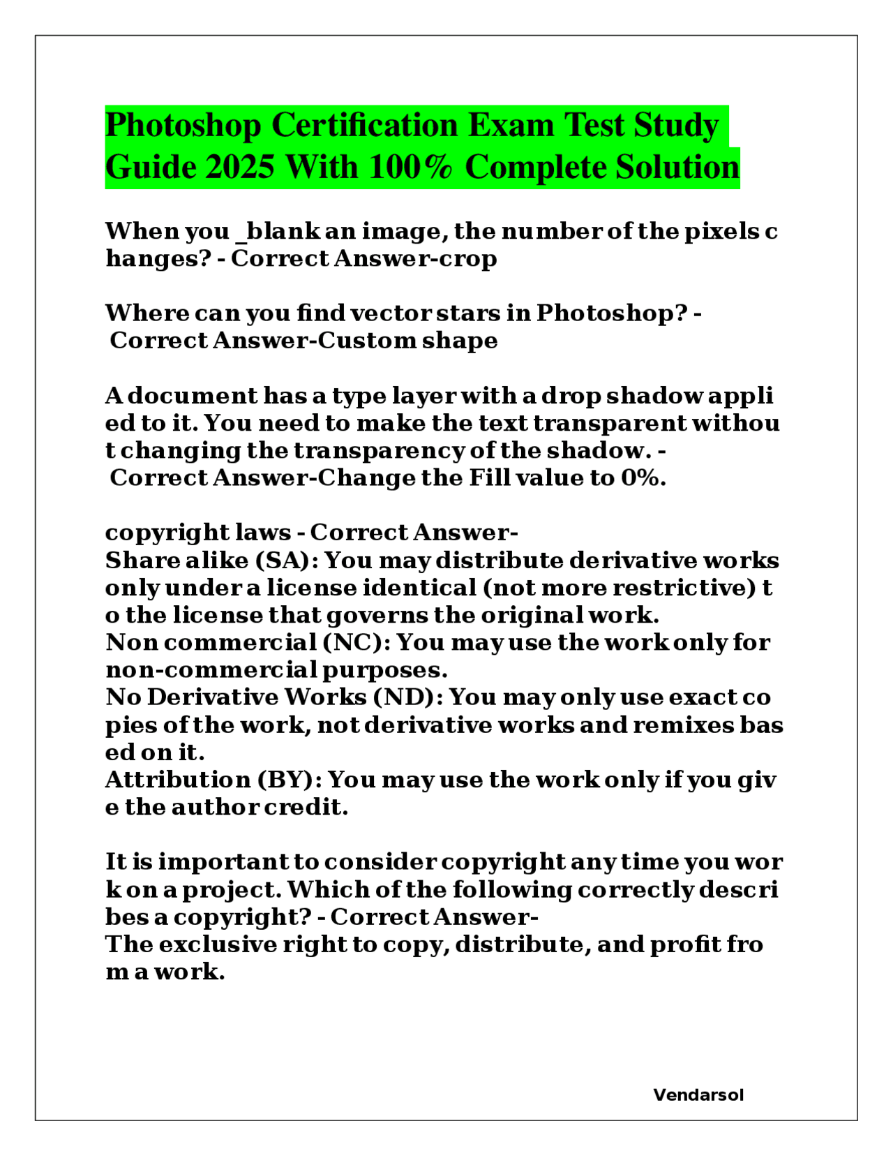 Photoshop Certification Exam Test Study Guide 2025 With 100% Complete ...