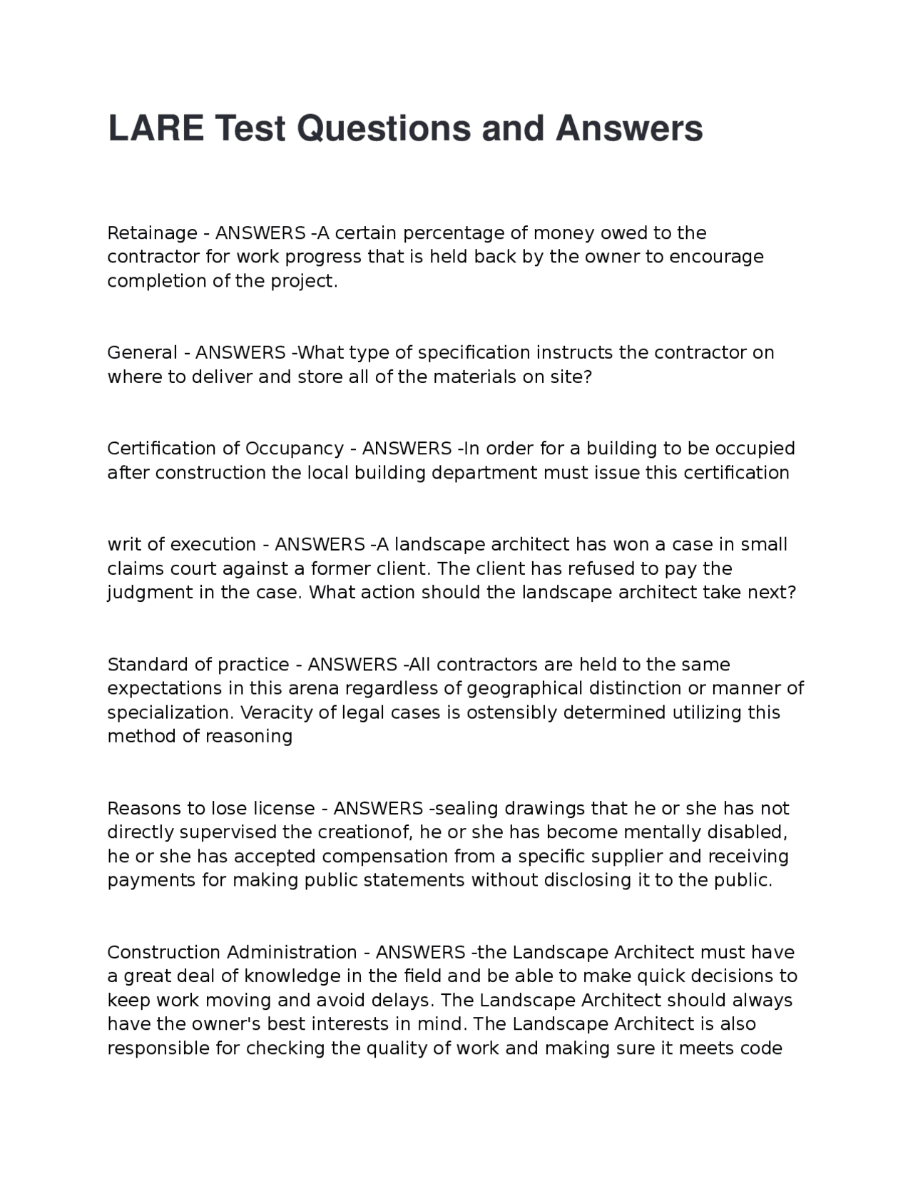 LARE Exam Q&A: Landscape Architecture Practice Questions | Exams ...