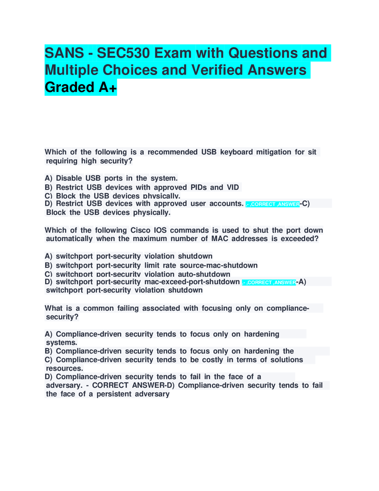 SANS - SEC530 Exam with Questions and Multiple Choices and Verified ...