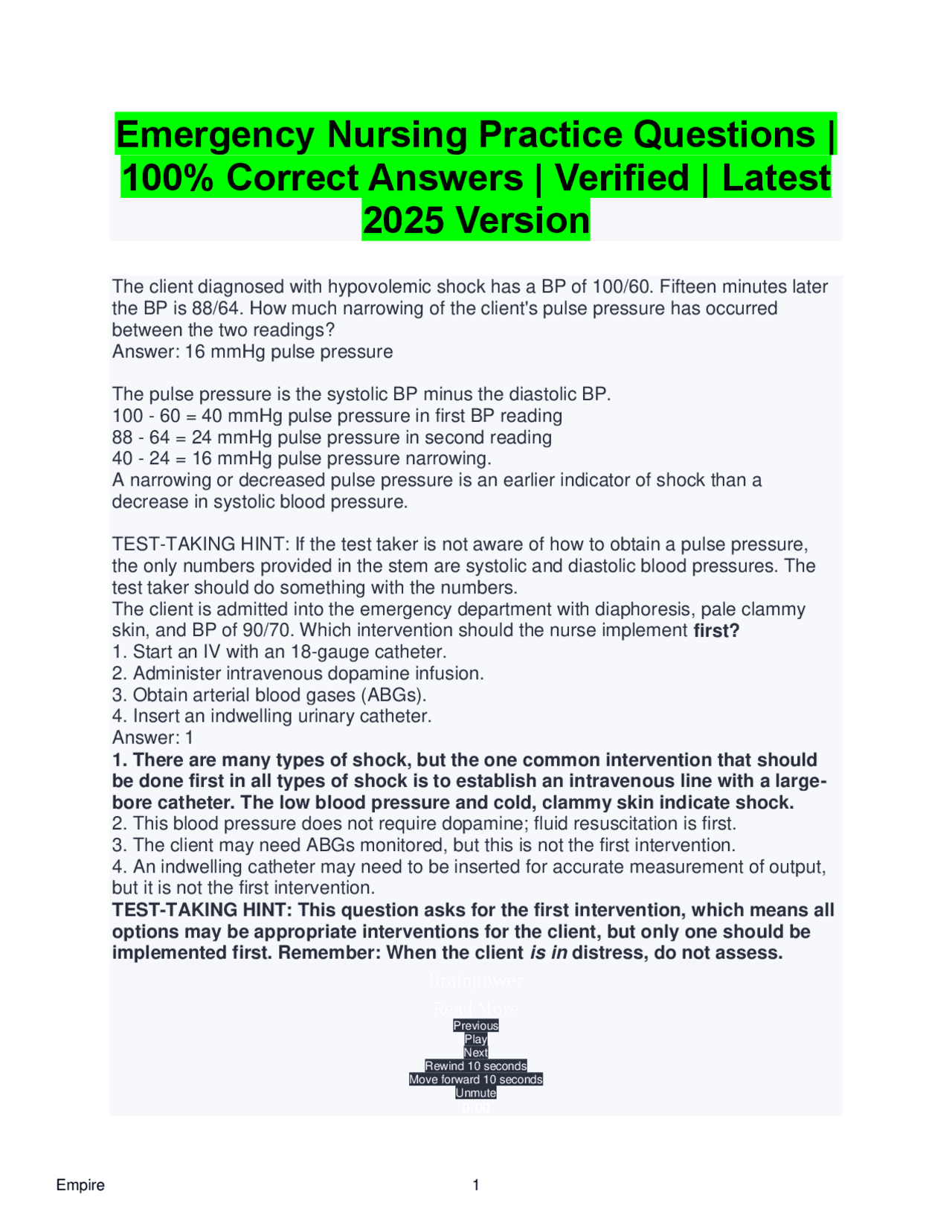 Emergency Nursing Practice Questions (2025/2026) | Verified | Exam ...