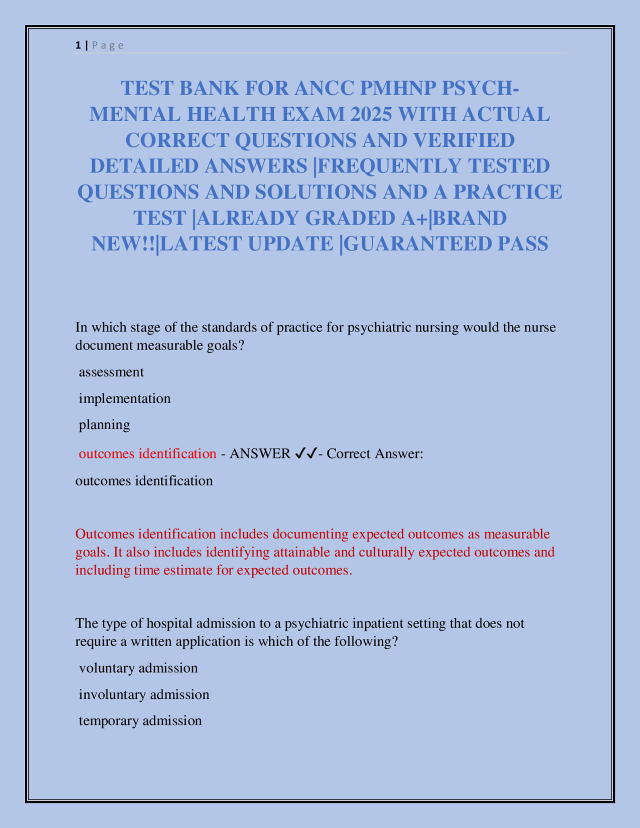 ANCC PMHNP Psychiatric-Mental Health Exam Test Bank 2025 | Verified ...