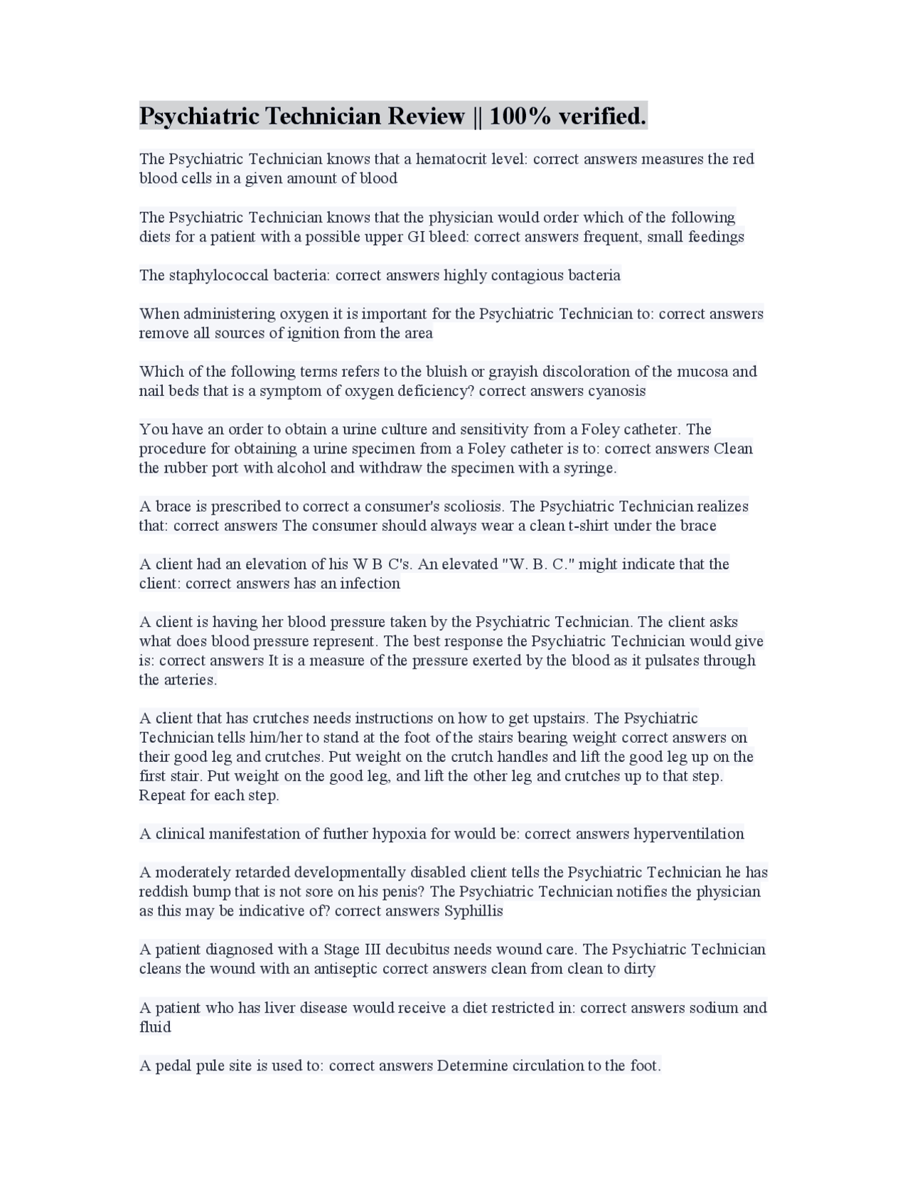 Psychiatric Technician Exam Review: Key Q&A for Clinical Practice ...