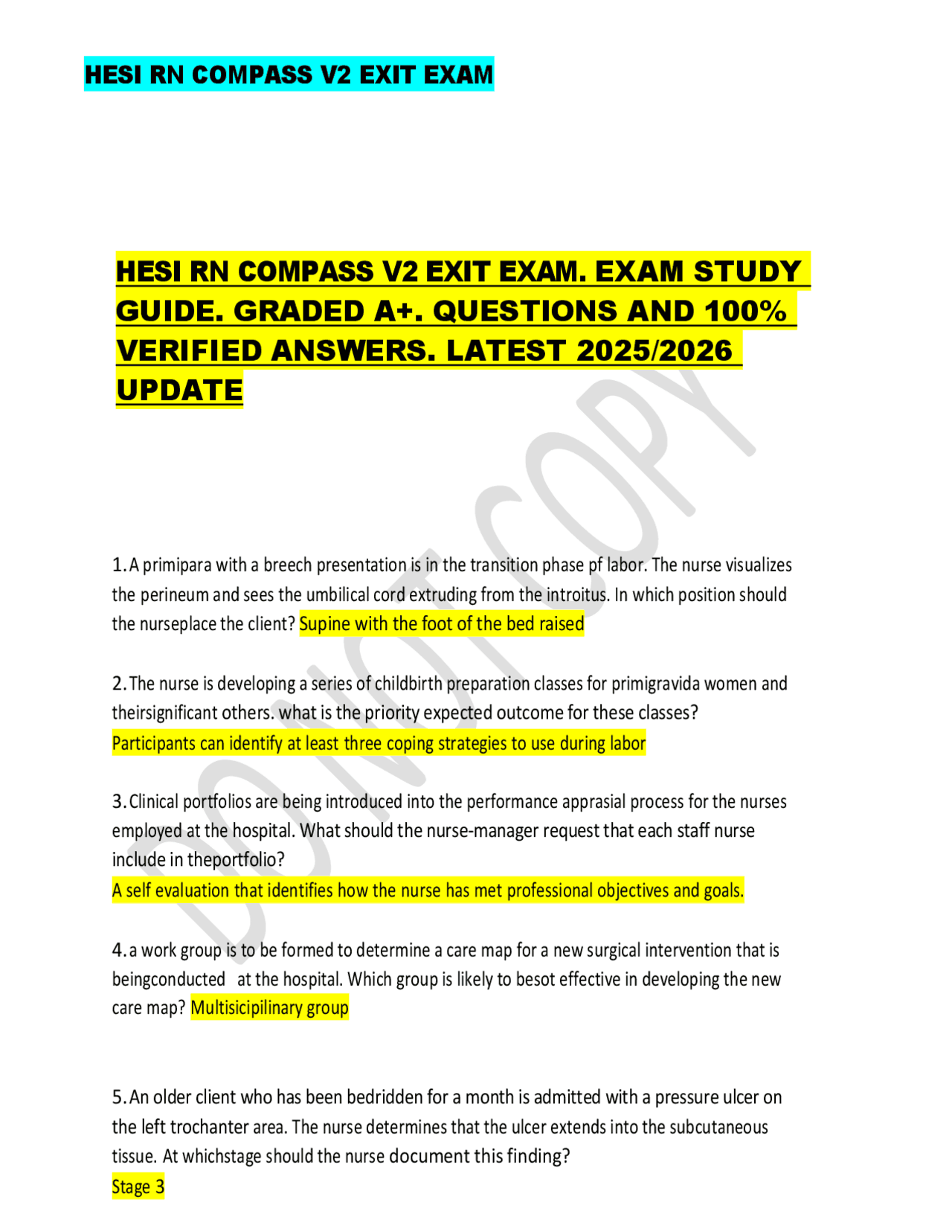 HESI RN COMPASS V2 EXIT EXAM HESI RN COMPASS V2 EXIT EXAM. EXAM STUDY ...
