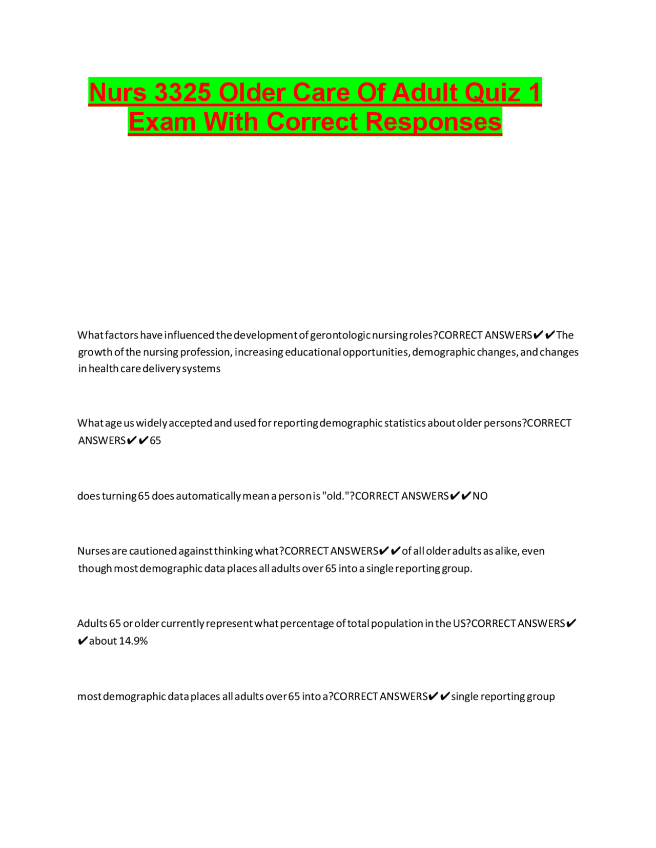 Geriatric Nursing Quiz: Key Concepts in Older Adult Care | Exams ...