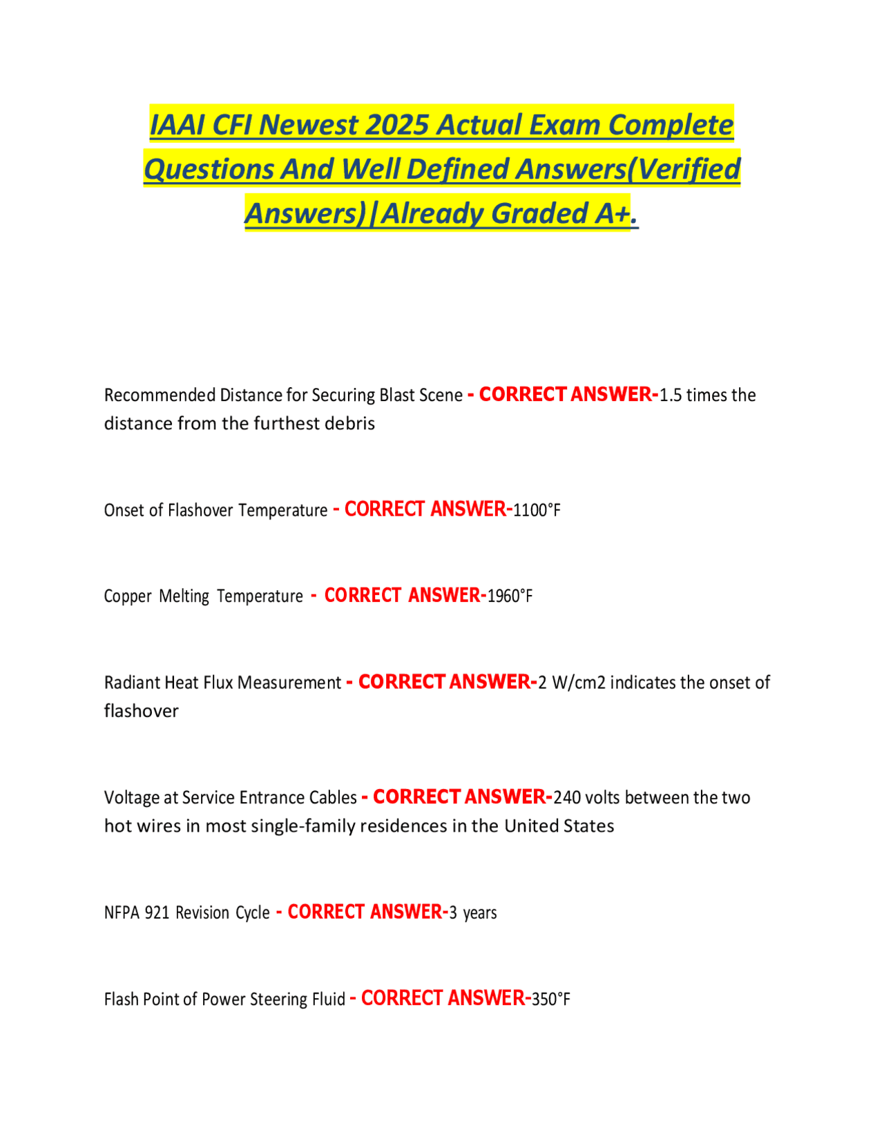 IAAI CFI Newest 2025 Actual Exam Complete Questions And Well Defined ...