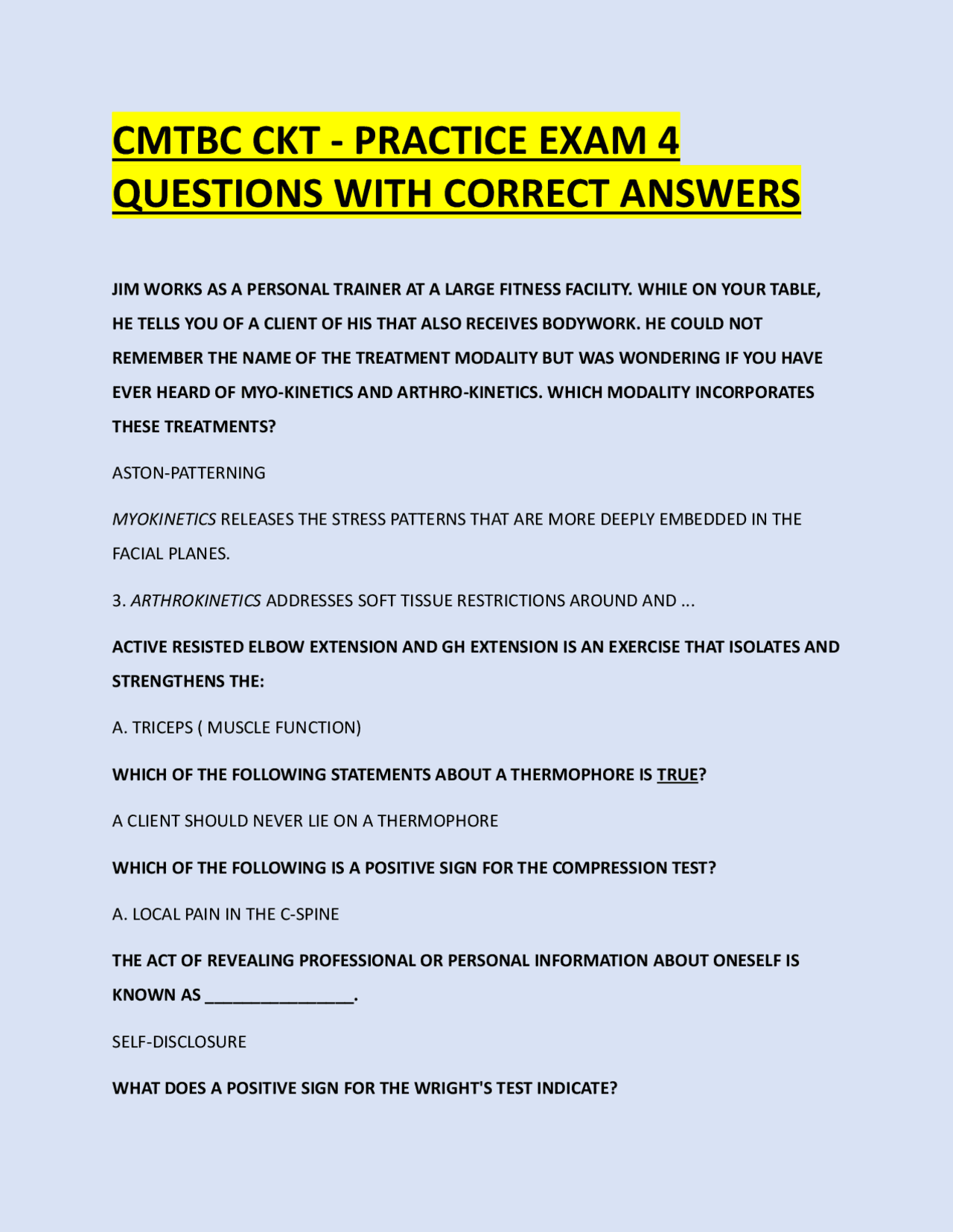 CMTBC CKT - PRACTICE EXAM 4 QUESTIONS WITH CORRECT ANSWERS | Exams ...