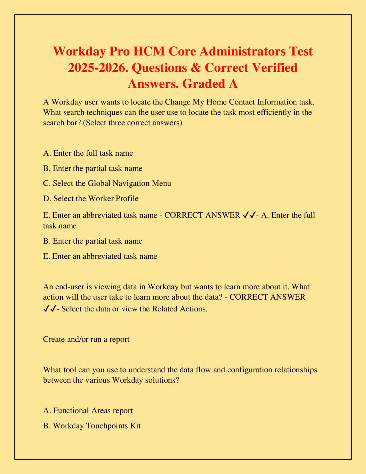 Workday Pro HCM Core Administrators Test 2025-2026. Questions & Correct ...