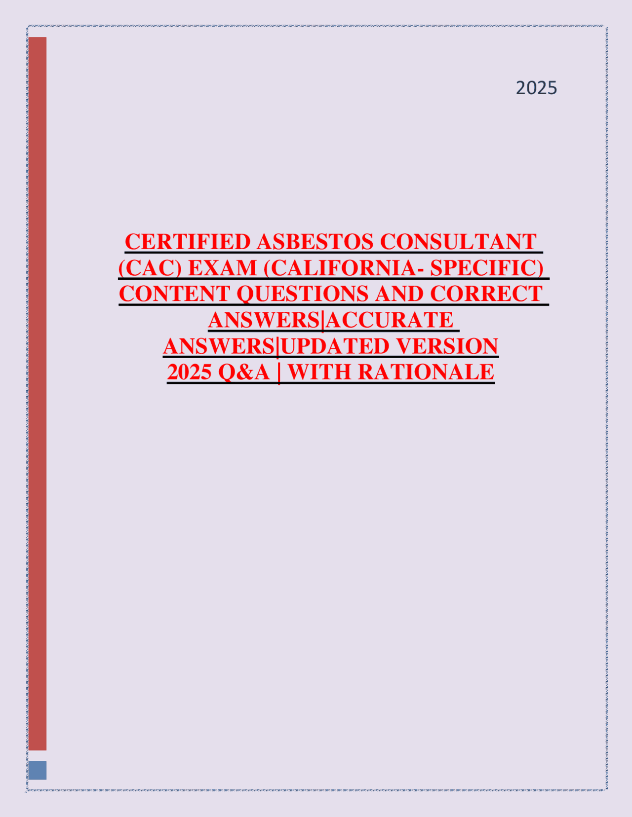 CAC Exam Prep: California Asbestos Consultant Q&A 2025 | Exams Advanced ...