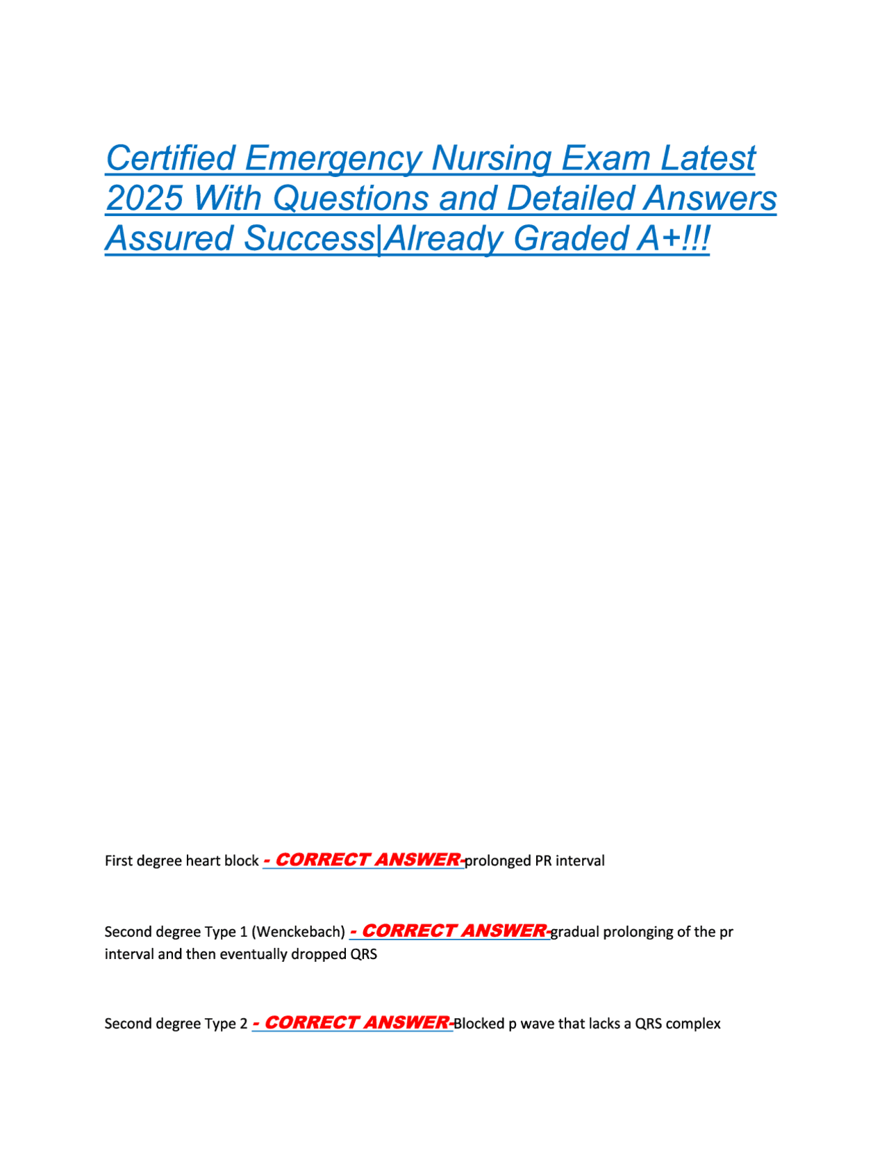 Certified Emergency Nursing Exam Latest 2025 With Questions and ...