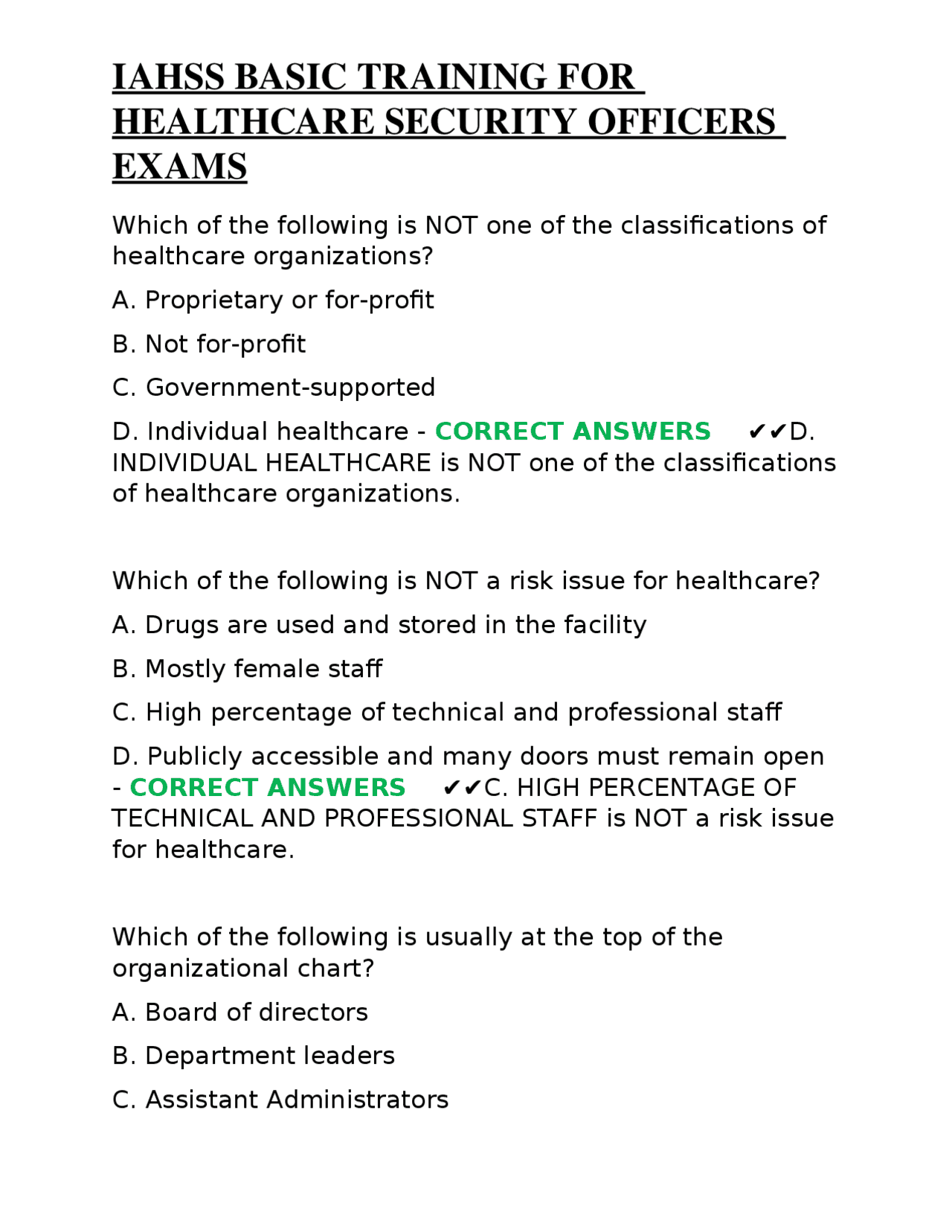 IAHSS BASIC TRAINING FOR HEALTHCARE SECURITY OFFICERS EXAMS | Exams ...