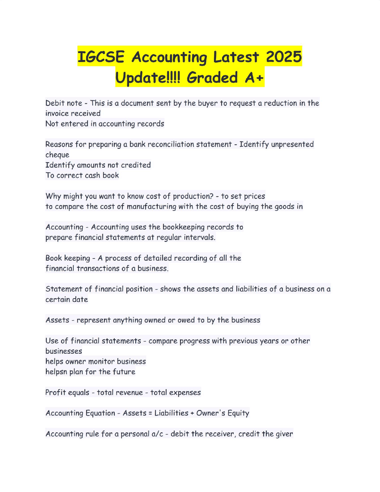 IGCSE Accounting: Key Concepts and Exercises, Exams of Advanced ...