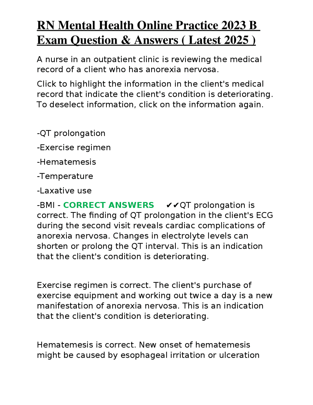 RN Mental Health Online Practice 2023 B Exam Question & Answers ...