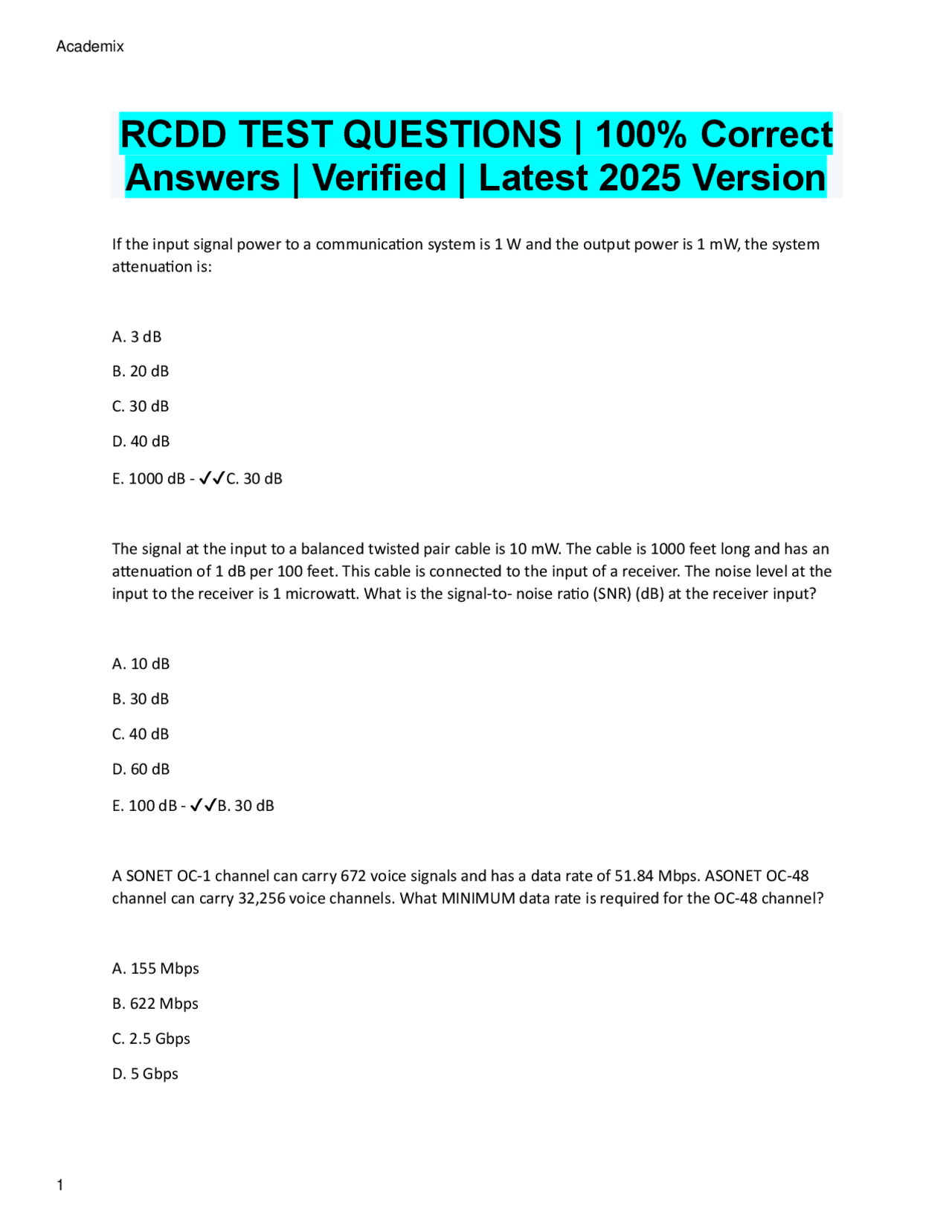 RCDD Certification Exam Questions: Telecommunications and Network ...