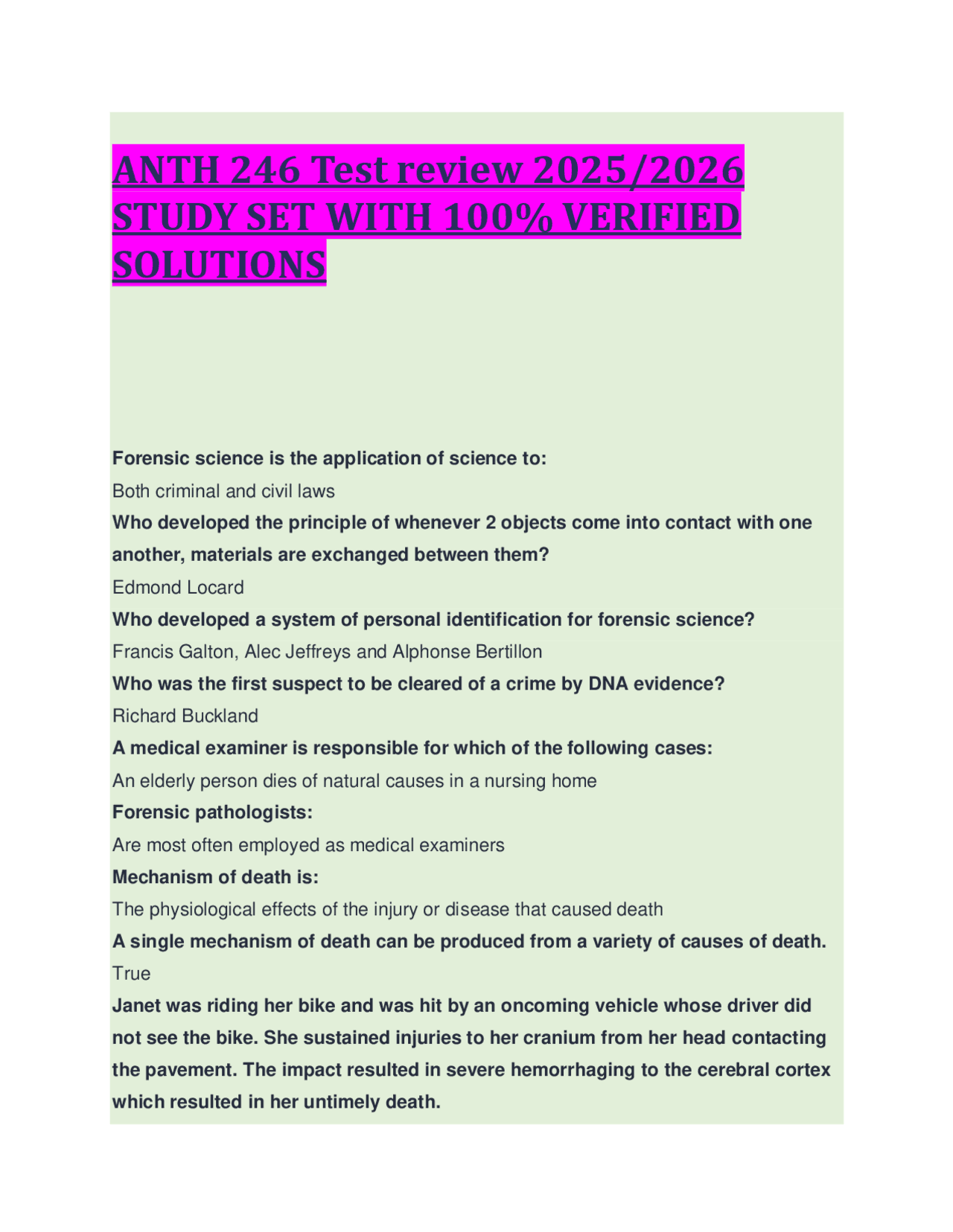 Forensic Science Test Review: Key Concepts and Verified Solutions ...