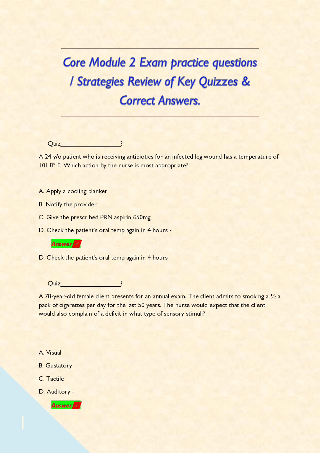 Core Module 2 Exam practice questions / Strategies Review of Key ...