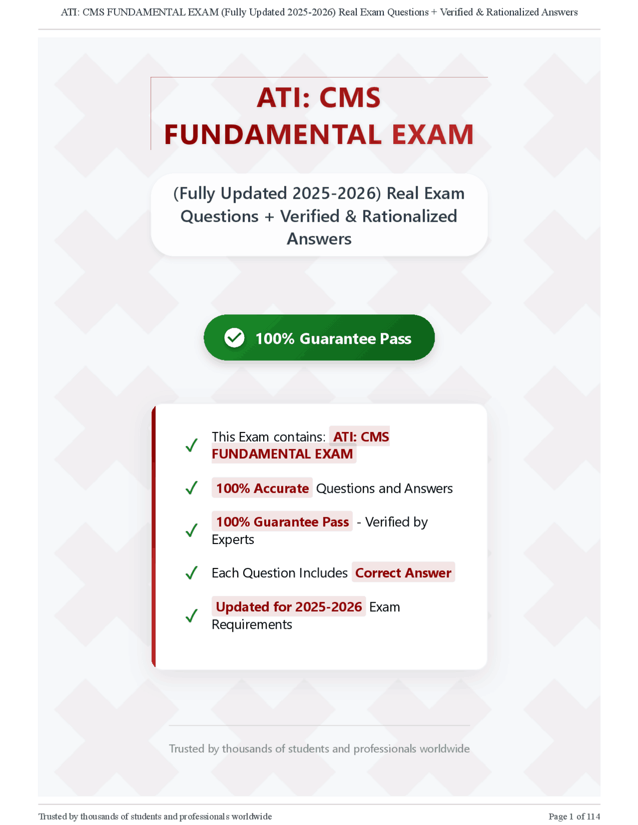 ATI: CMS FUNDAMENTAL EXAM (Fully Updated 2025-2026) Real Exam Q&A ...