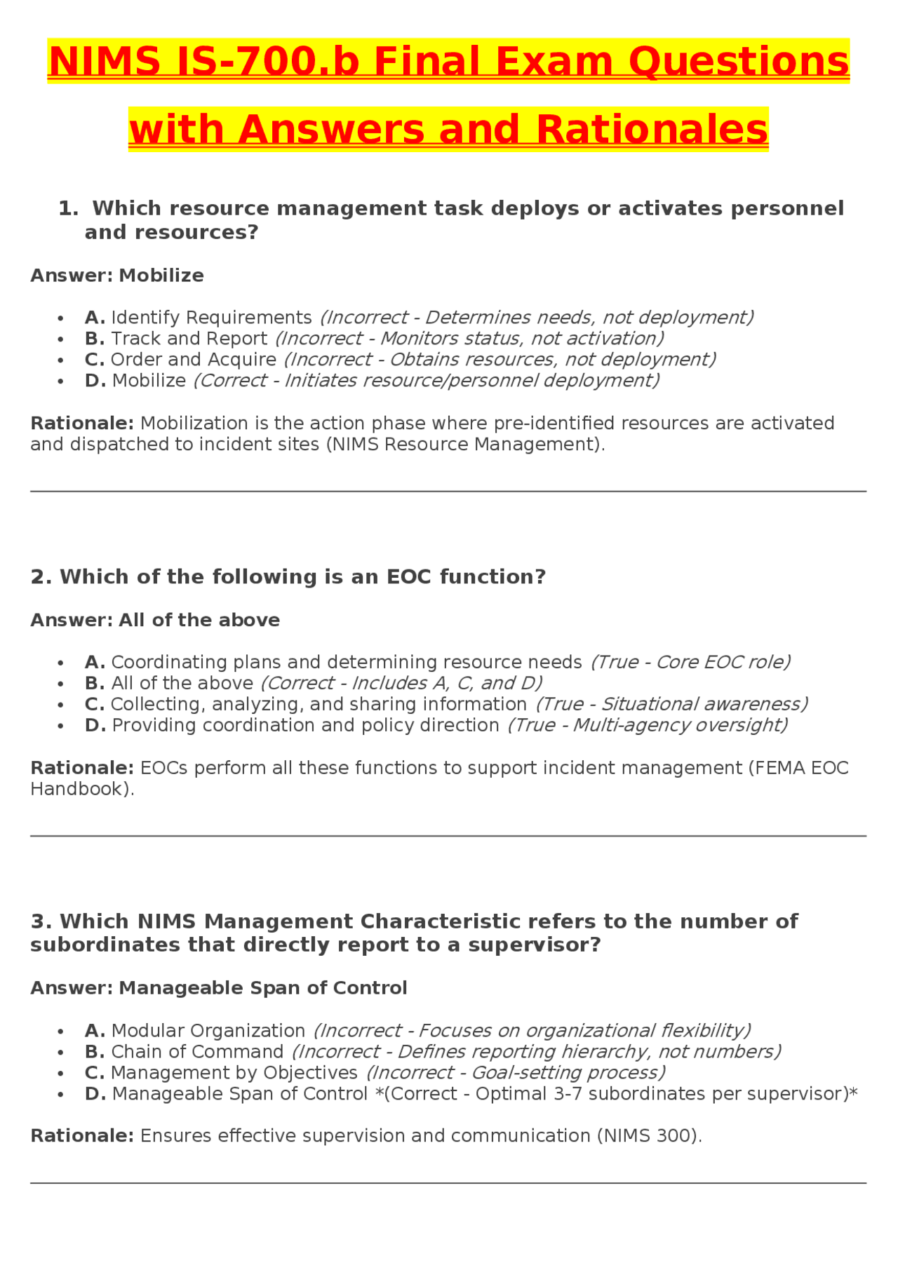 NIMS IS-700.b Exam Q&A: Mastering Incident Management | Exams Nursing ...