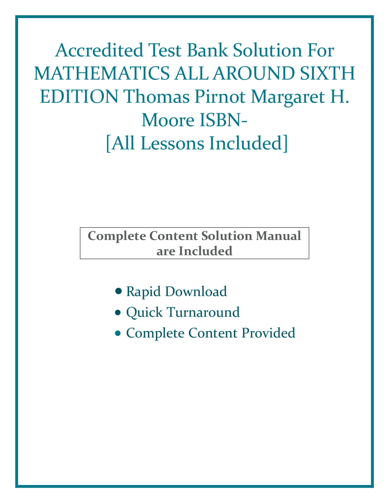 Accredited Test Bank Solution For MATHEMATICS ALL AROUND SIXTH EDITION ...
