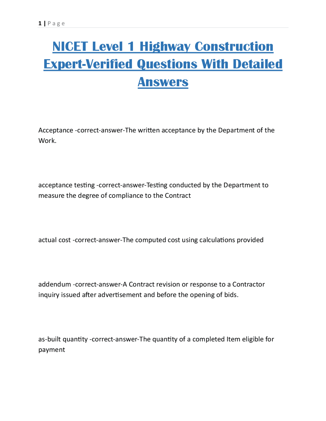 NICET Level 1 Highway Construction Expert-Verified Questions With ...