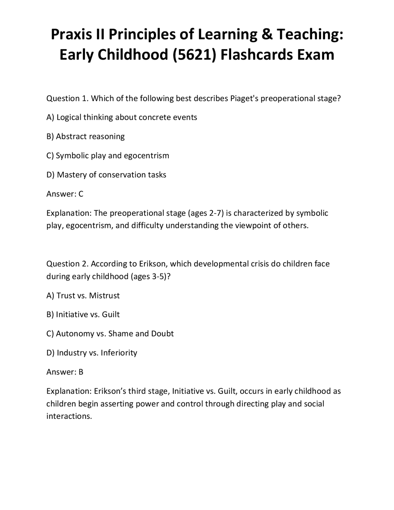Praxis II Principles of Learning & Teaching: Early Childhood (5621 ...
