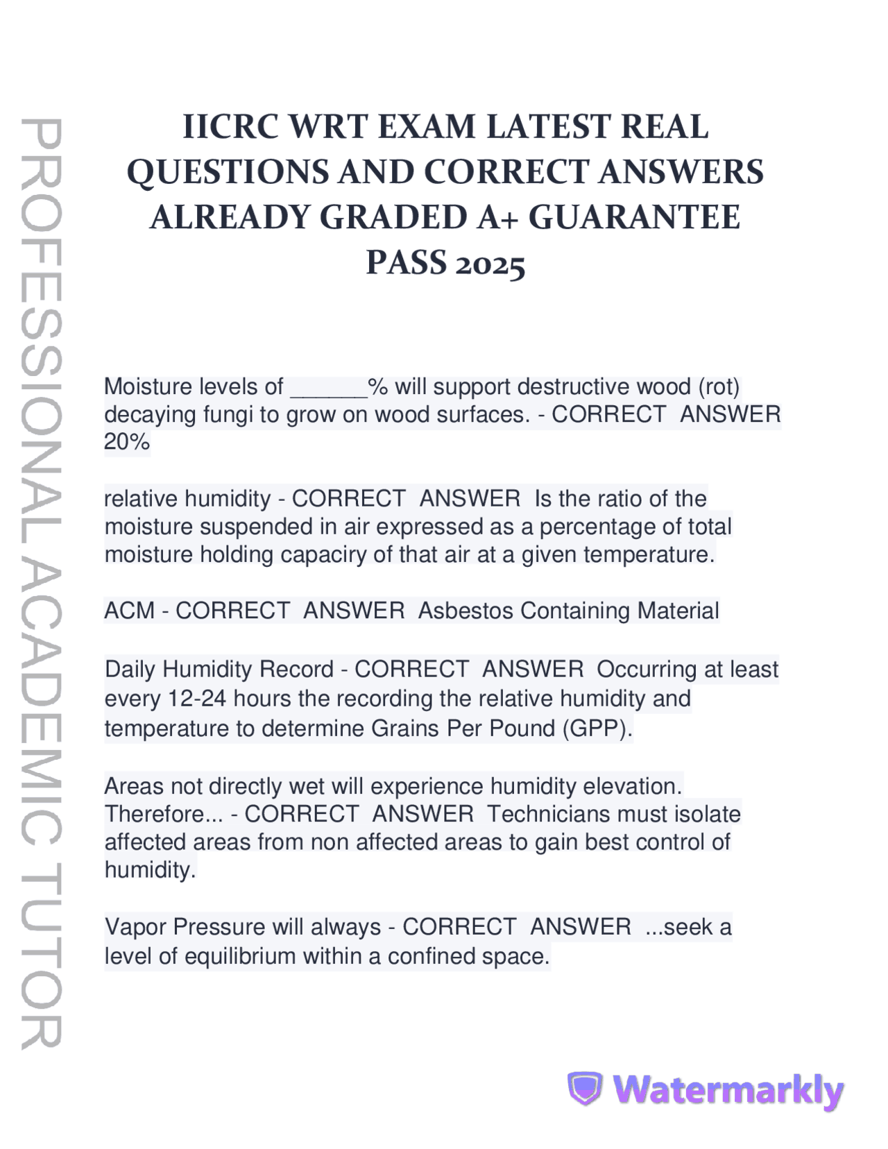 IICRC WRT Exam 2025 – Real Questions with Correct Answers (A+ ...