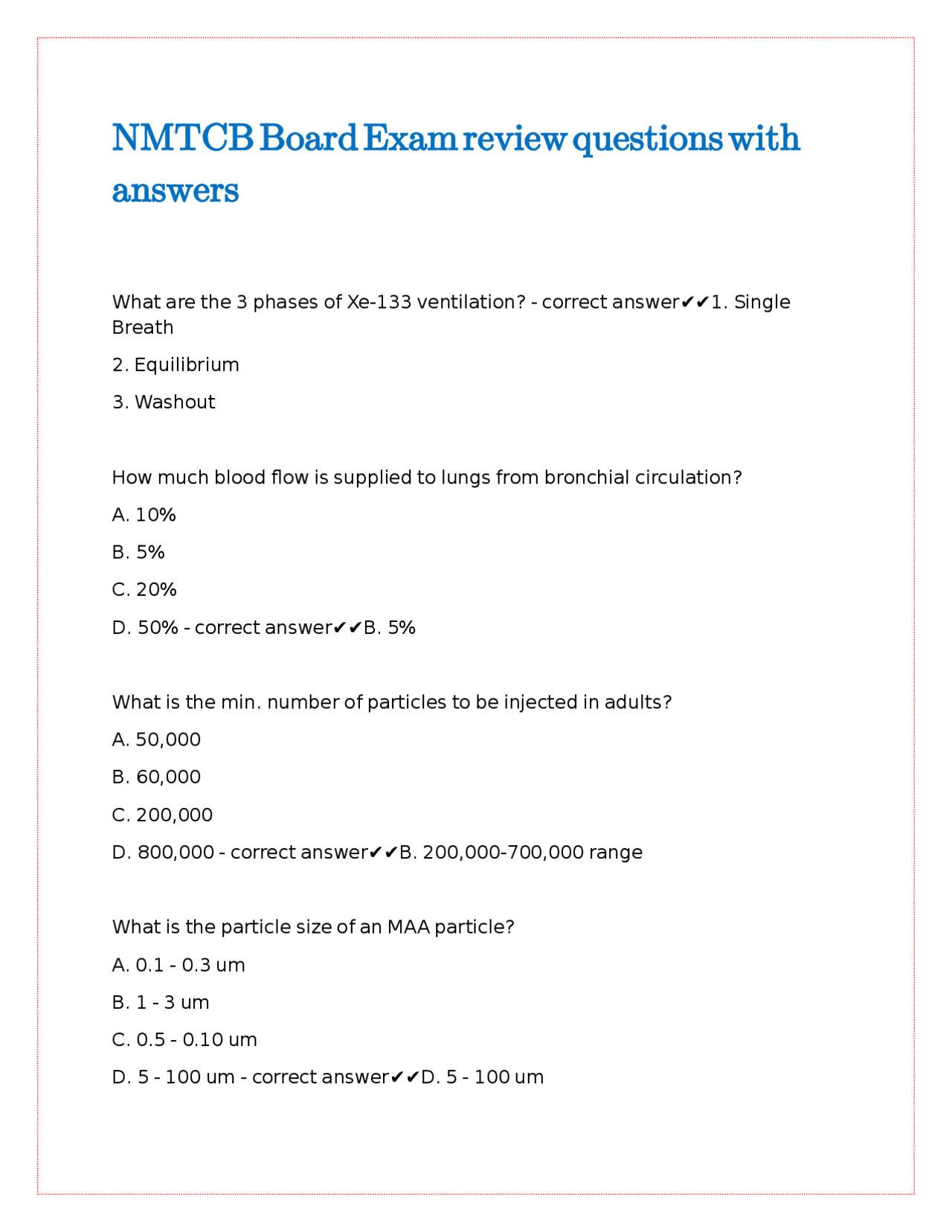 NMTCB Board Exam review questions with answers | Exams Nursing | Docsity