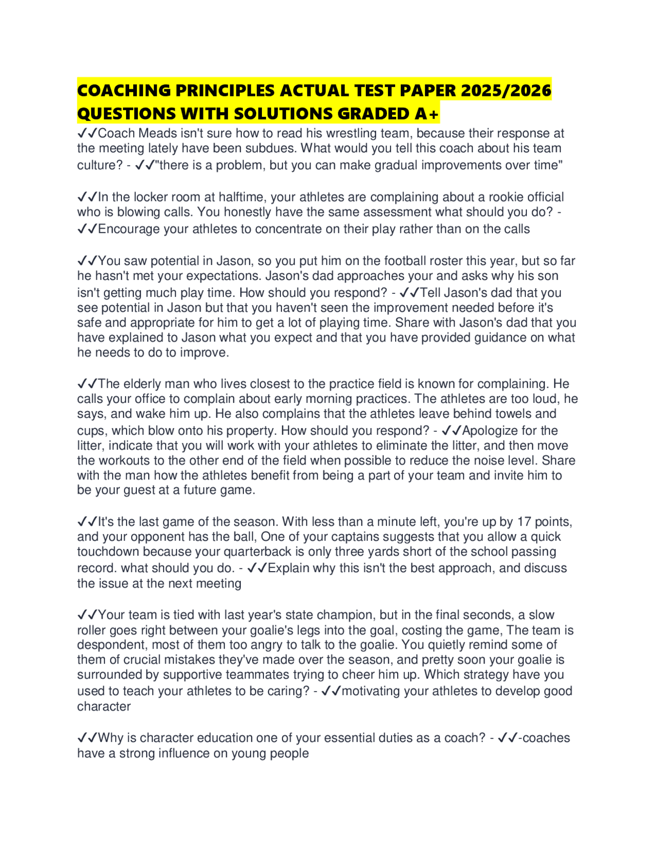 COACHING PRINCIPLES ACTUAL TEST PAPER 2025/2026 QUESTIONS WITH ...