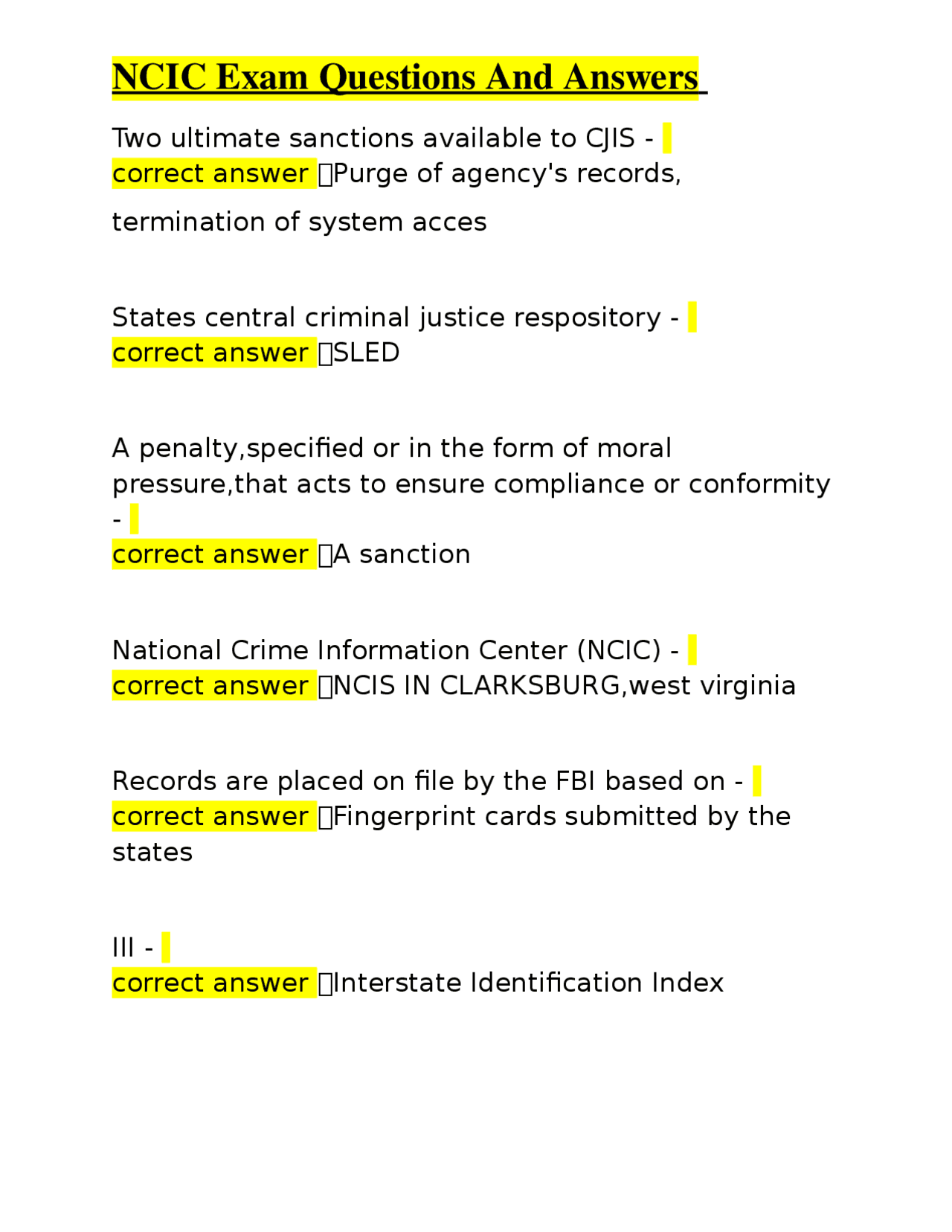 NCIC Exam Questions and Answers: Comprehensive Study Guide | Exams Law ...