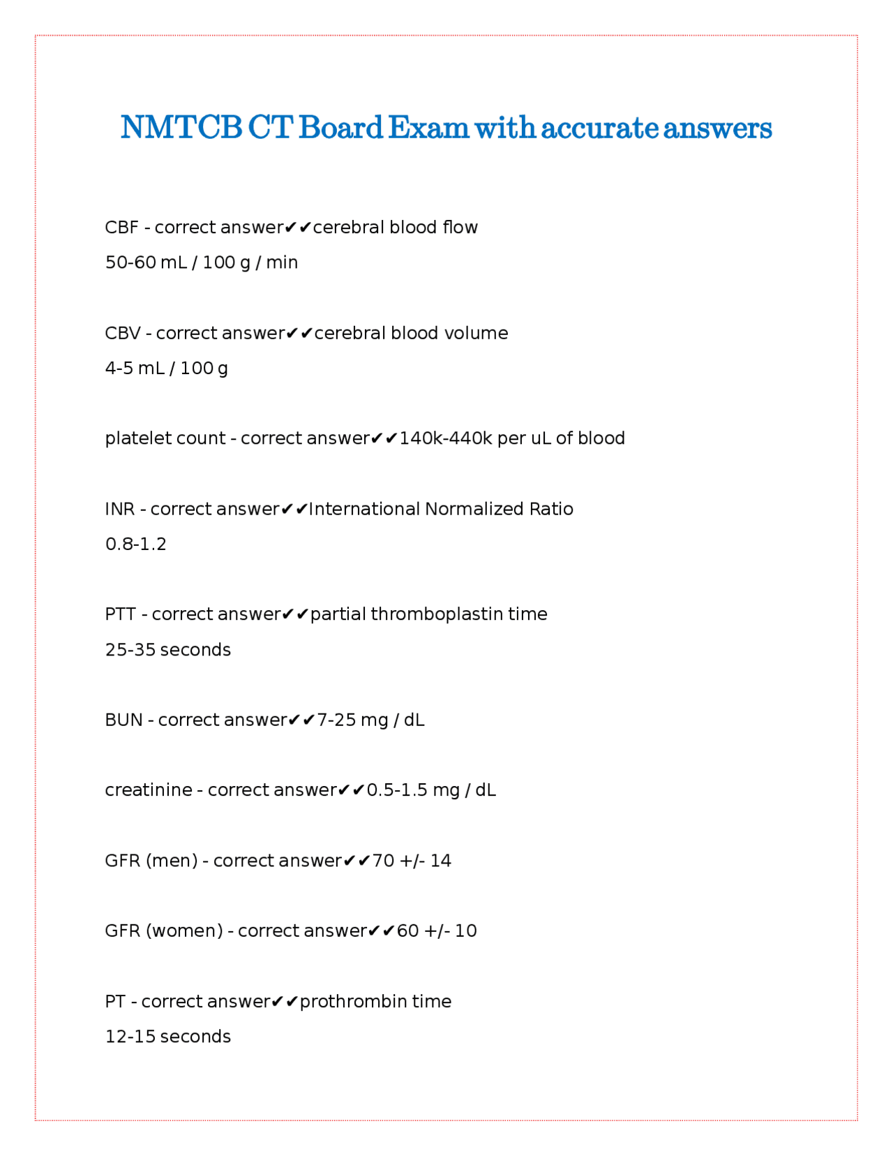 NMTCB CT Board Exam with accurate answers | Exams Nursing | Docsity