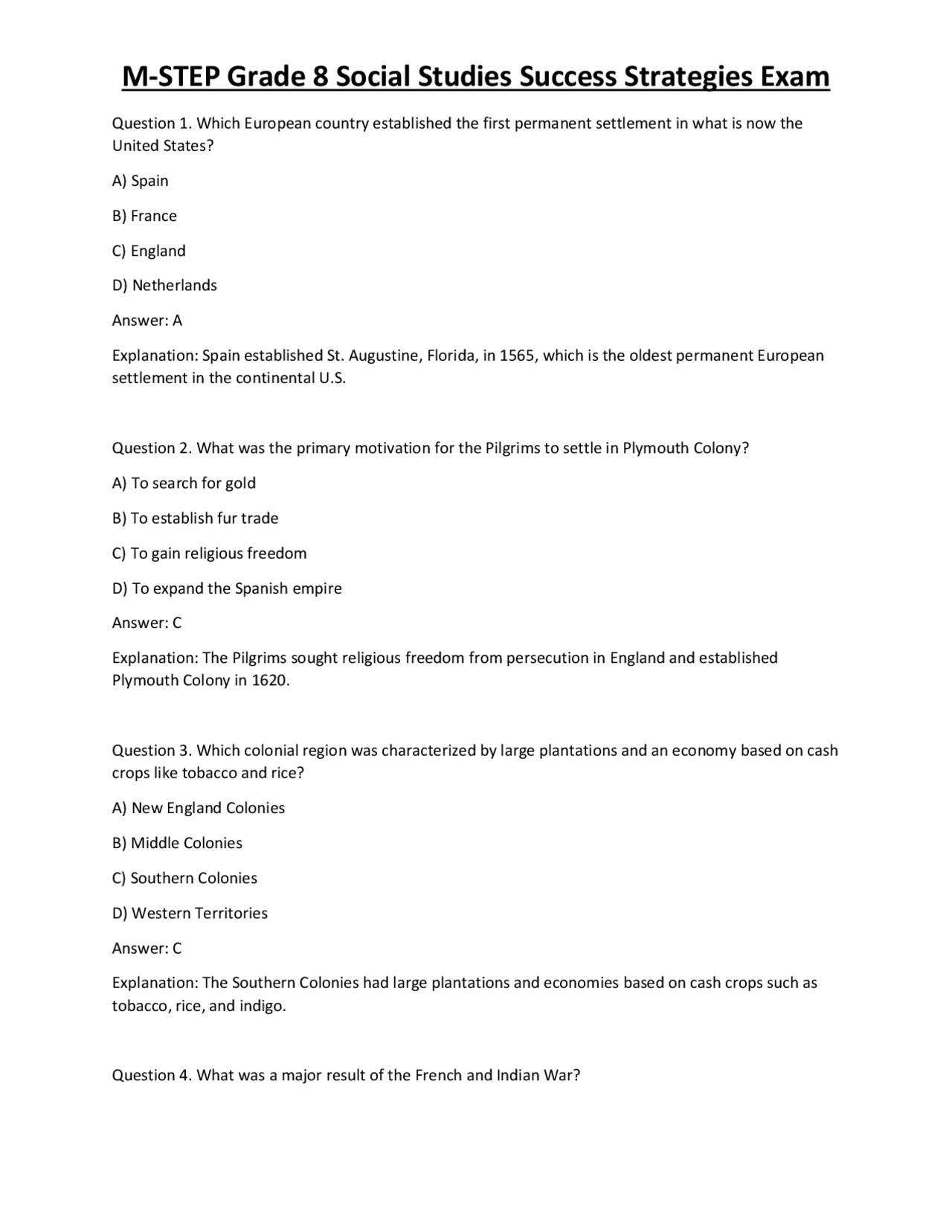 M-STEP Grade 8 Social Studies Success Strategies Exam | Exams ...