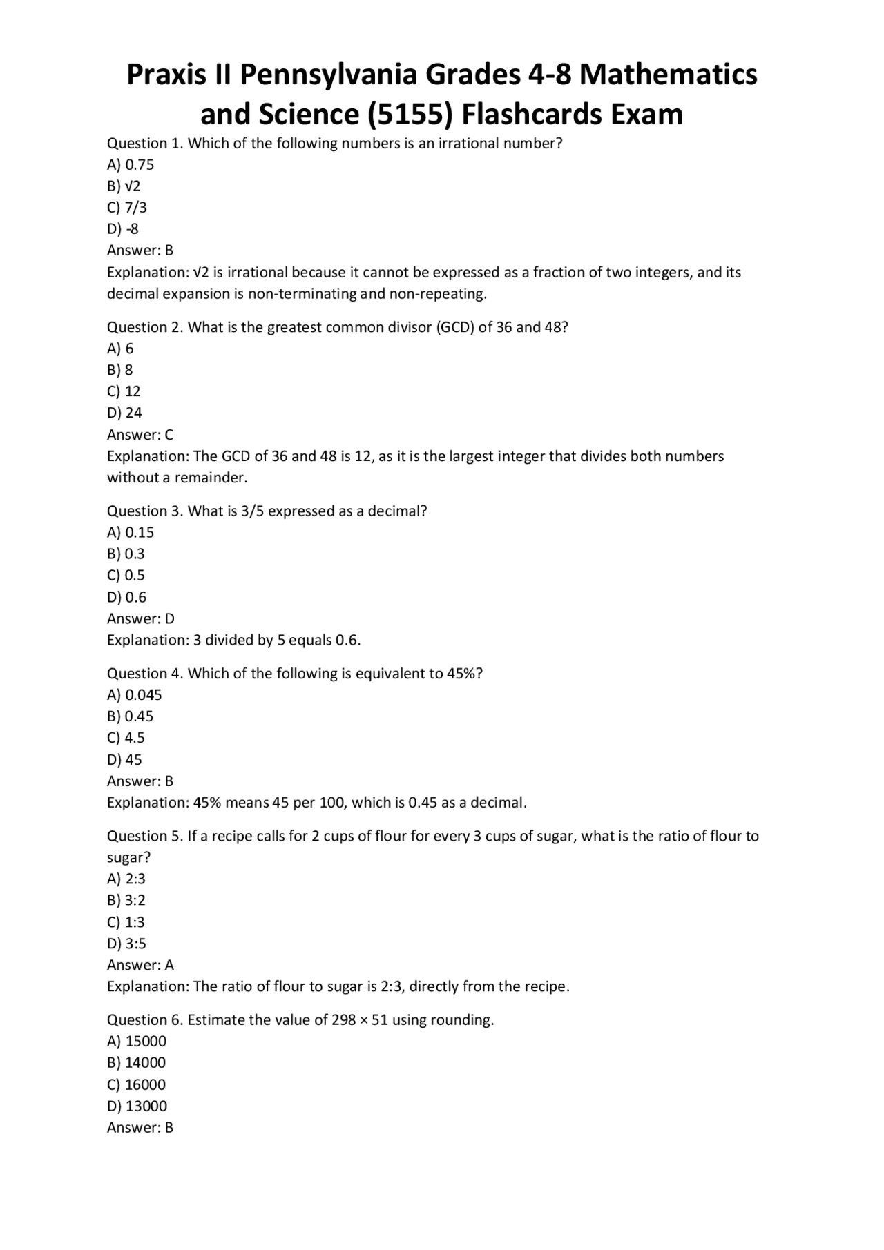 Praxis II Pennsylvania Grades 4-8 Mathematics and Science (5155 ...