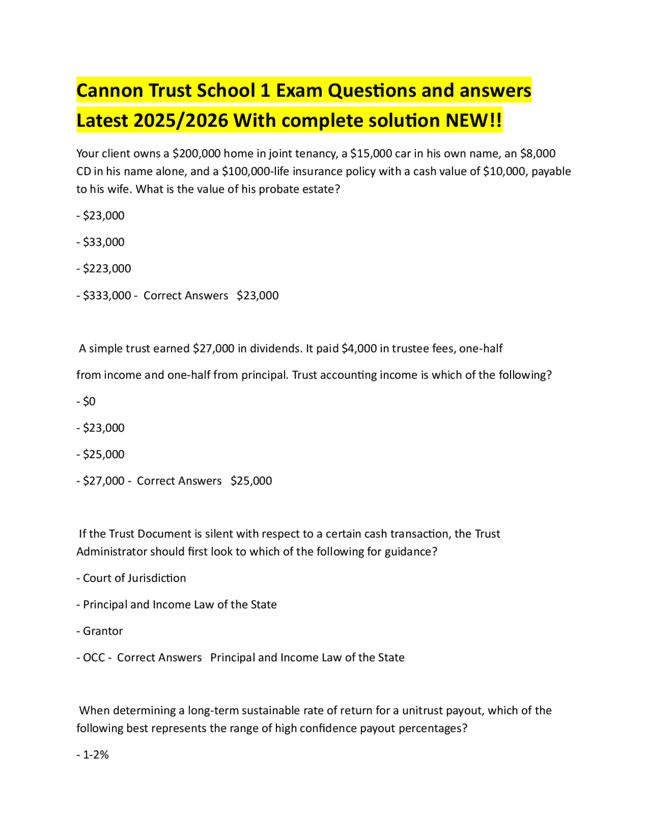 Trust Law Exam Questions and Answers 2025/2026 | Exams Nursing | Docsity